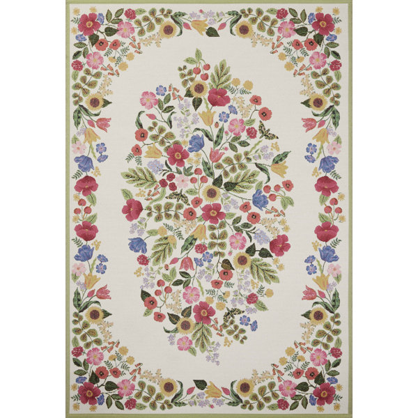 Rifle Paper Co. x Loloi Perennial Cream Indoor / Outdoor Area Rug ...