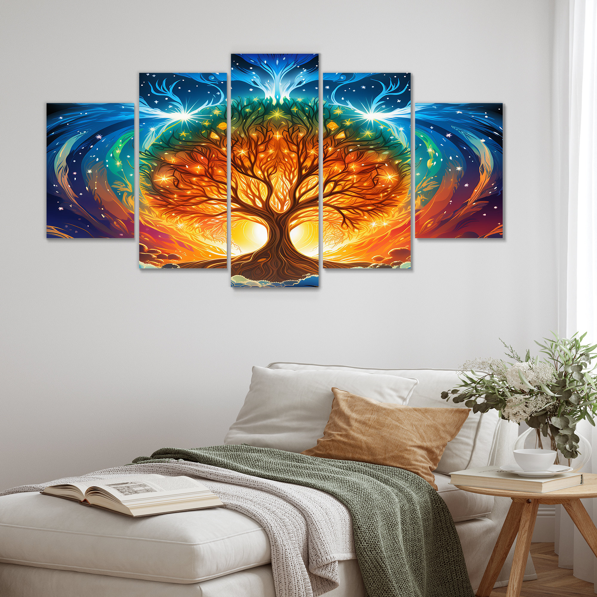 Bungalow Rose Blue And Orange Tree Of Life - Tree Multipanel Wall Art ...