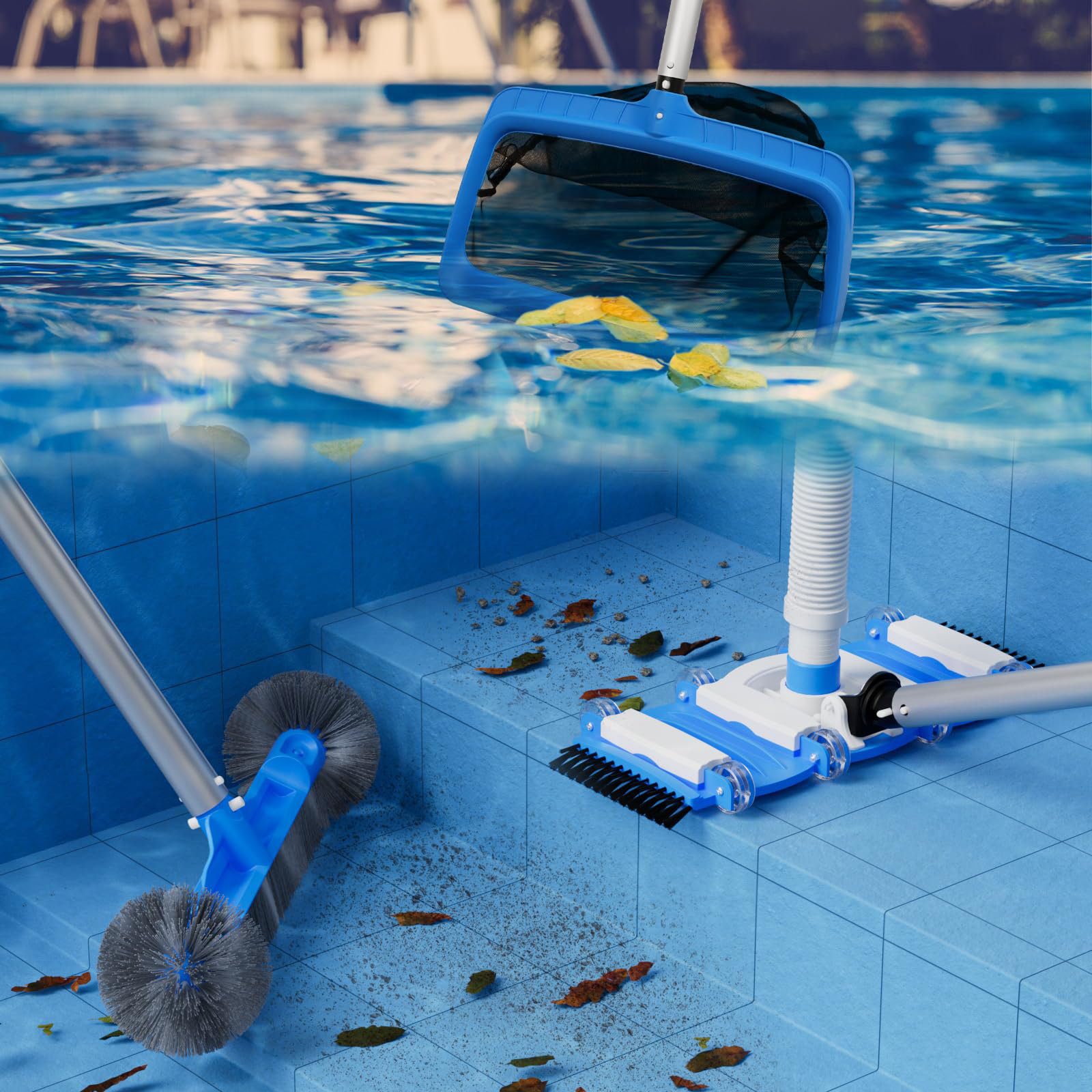 Zeki Shoggy 3-In-1 Pool Cleaning Kit Full Set - 18In Rounded End Pool ...