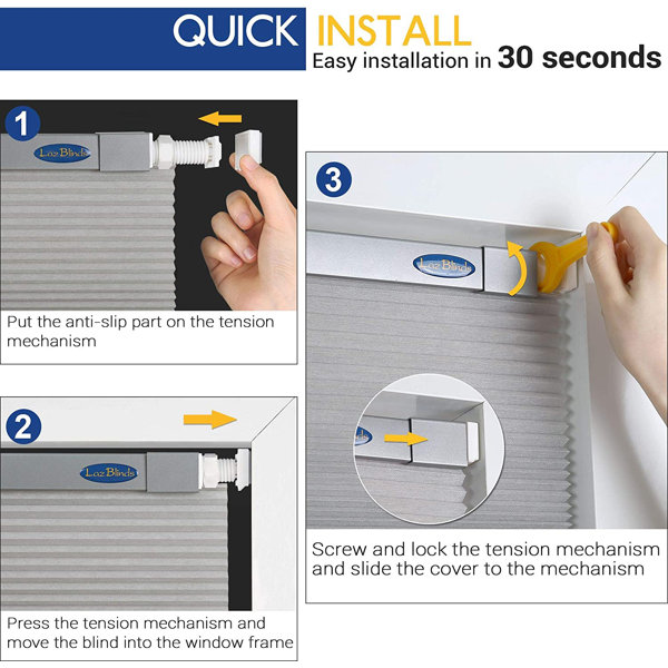 Symple Stuff No Tools No Drill Cordless Light Filtering Cellular Shades ...