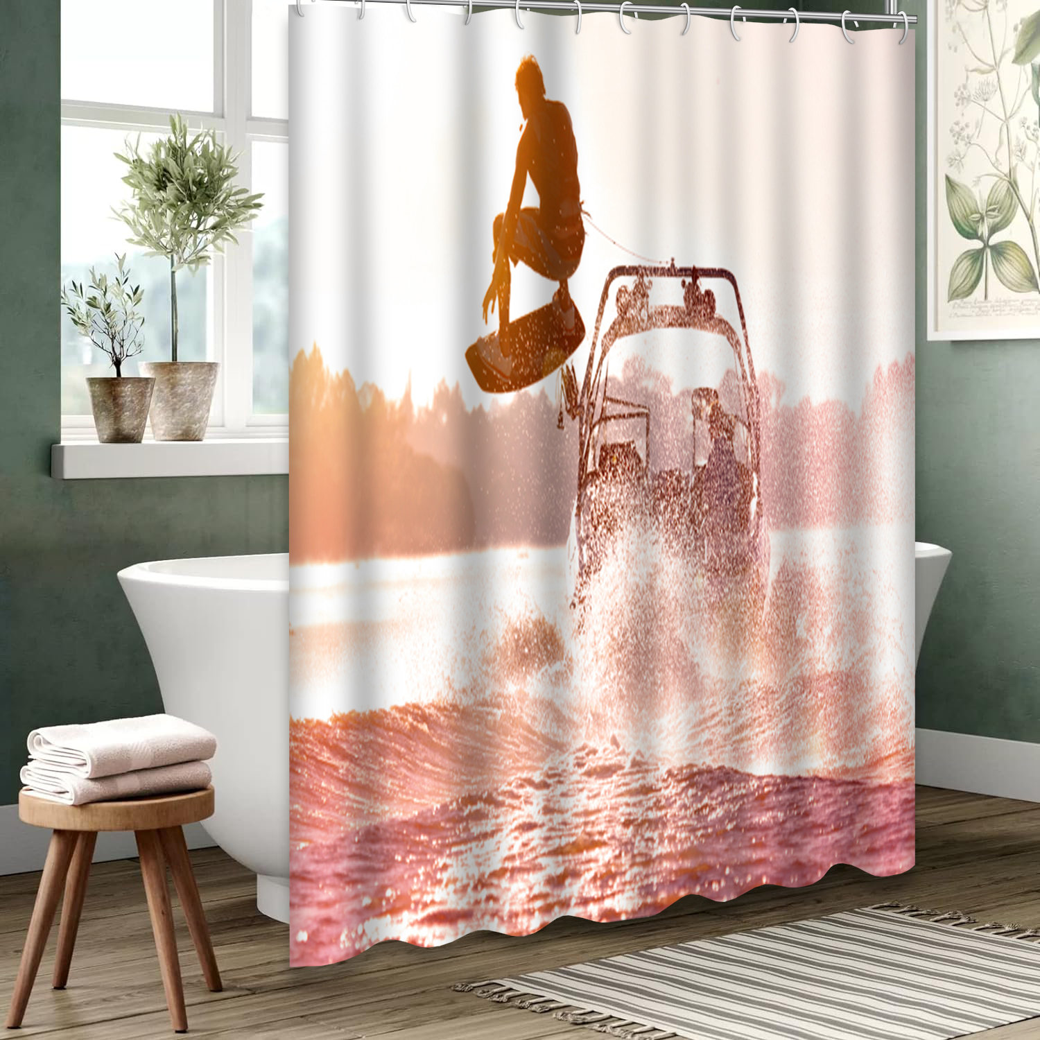 East Urban Home Waterproof Water Lake Shower Curtain, Vintage Wake ...