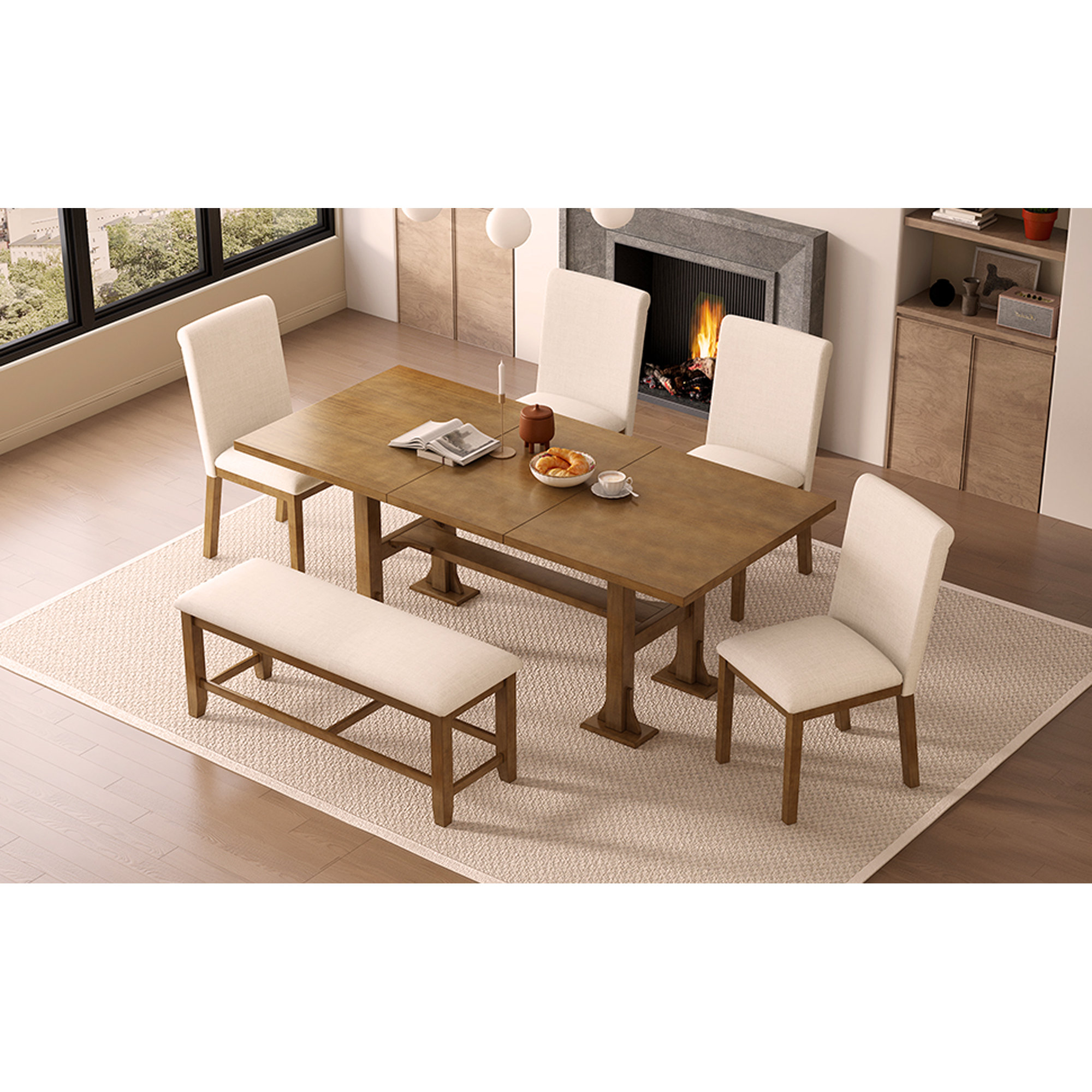 Lark Manor™ Farmhouse 76inch 6-Piece Extendable Dining Table Set ...