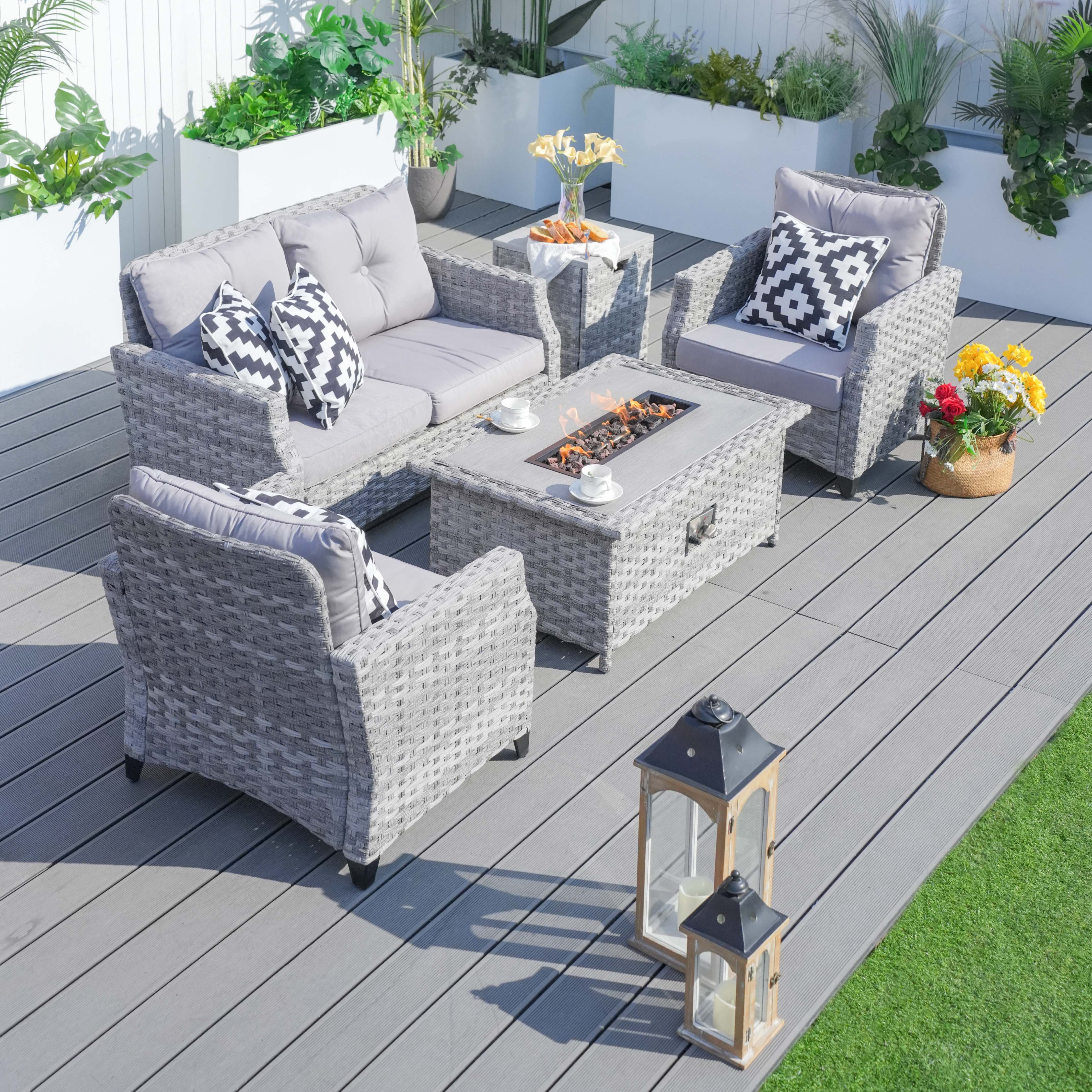 Direct Wicker 5 Piece Complete Patio Set with Cushions - Wayfair Canada