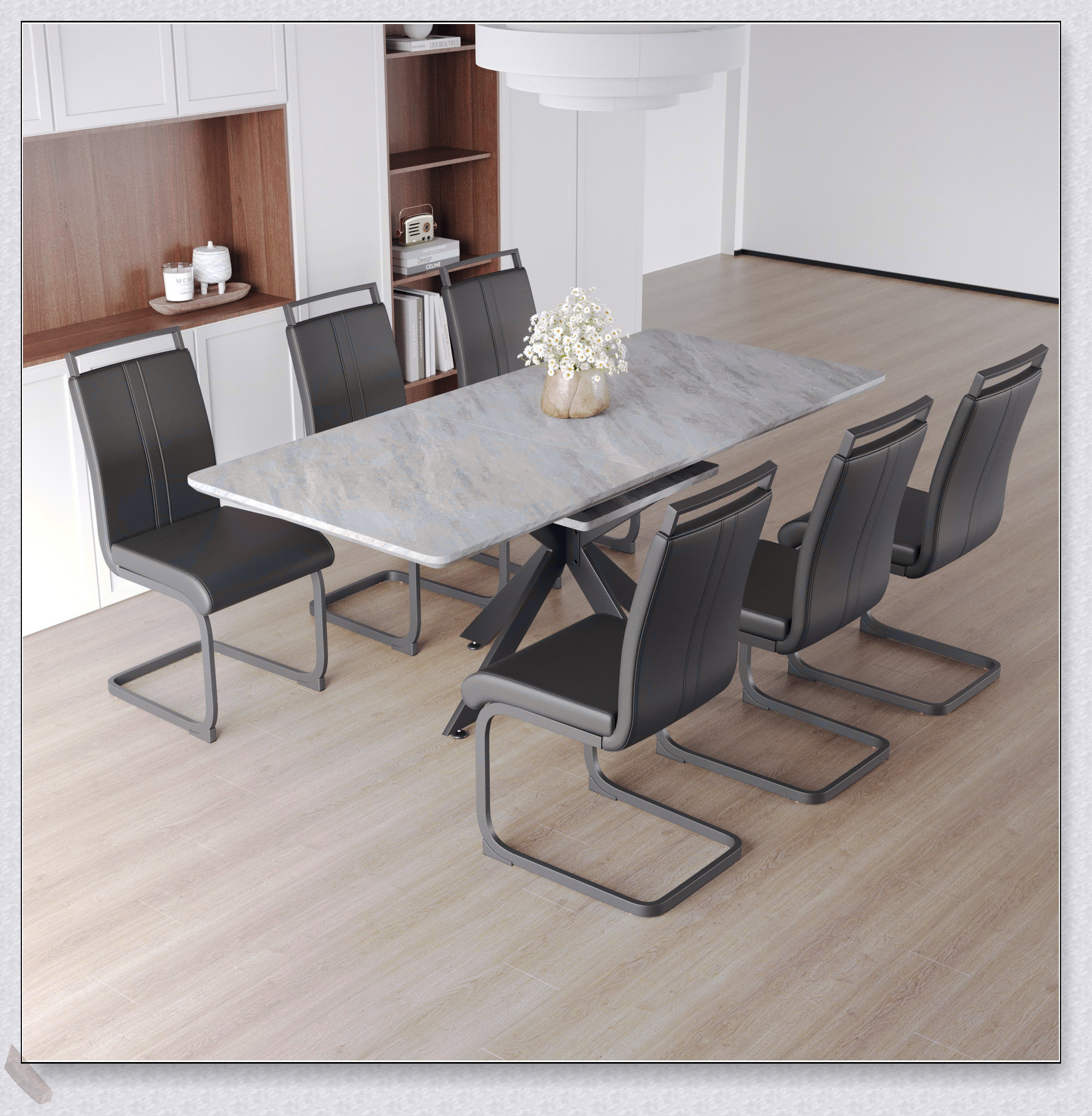 Latitude Run® Extendable Dining Table Set for C-shaped Tube Padded ...