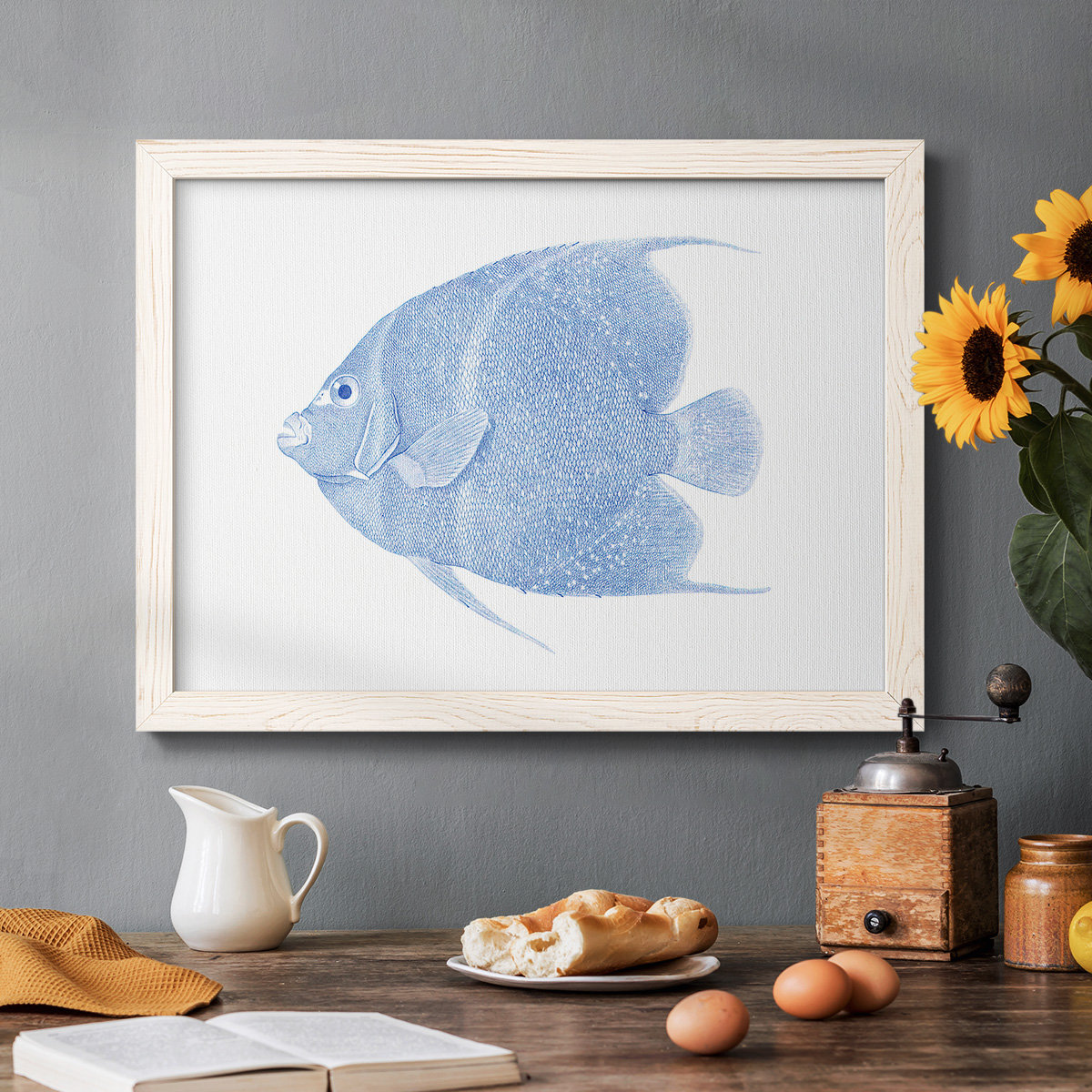 Highland Dunes Blue & White Tropical Fish V Framed On Canvas Print ...