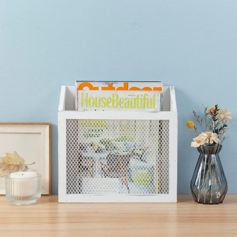 Gracie Oaks Rustic Magazine Holder Vintage White Wood And Chicken Wir ...