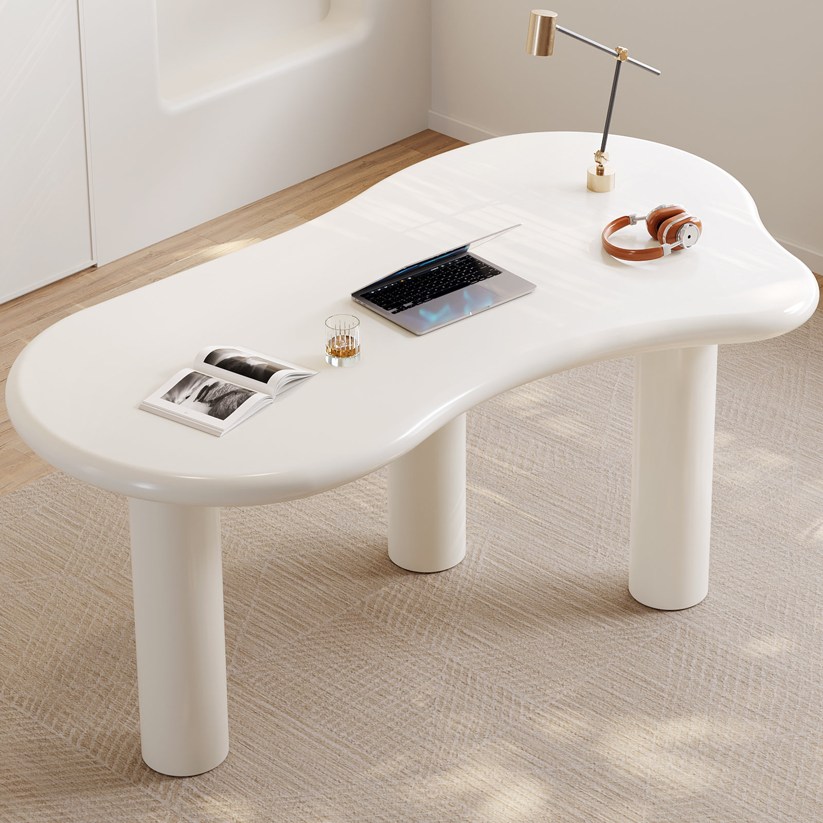 Ivy Bronx 65.98" Irregular Dining Table Modern Cream White Indoor ...