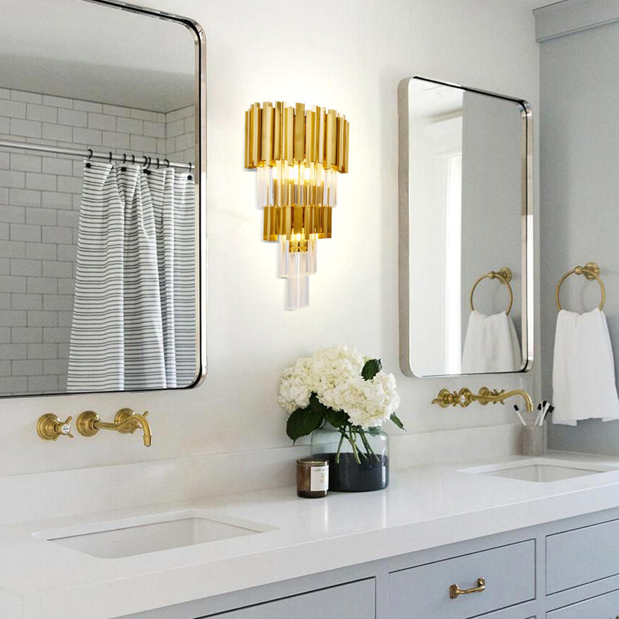 Everly Quinn Modern Crystal Wall Sconce with Antique Gold Finish ...