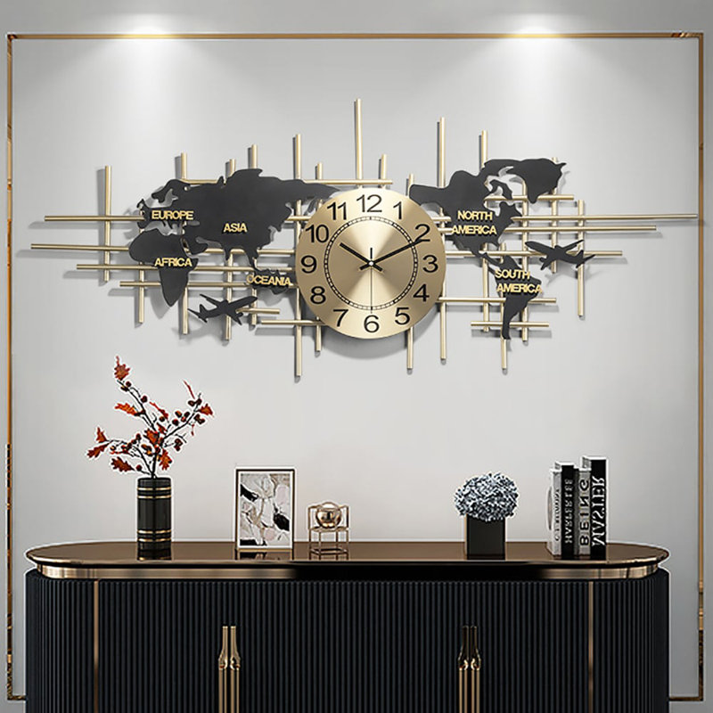Mercer41 38" Modern Metal Large Map Wall Clock Decor Creative Silent ...