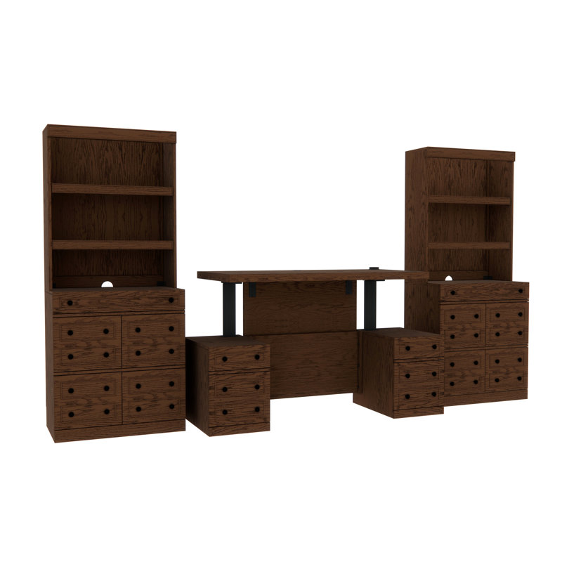 Hokku Designs Junxian Sit-Stand Storage Desk with Two File Drawer ...