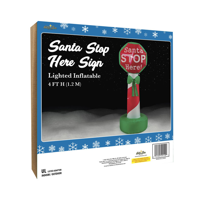 The Holiday Aisle® Santa Stop Here Sign Inflatable | Wayfair