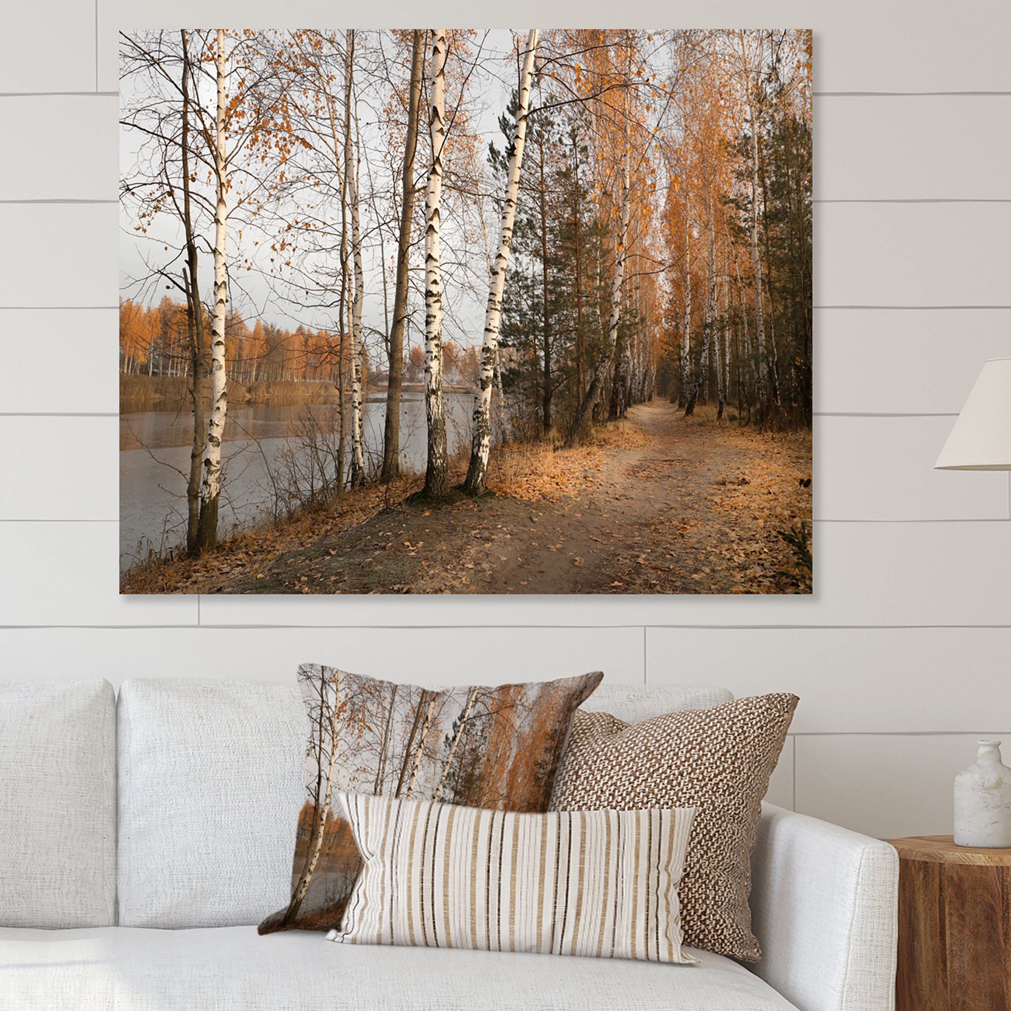 Millwood Pines Autumn Birch Forest By The Lake - Traditional Canvas ...