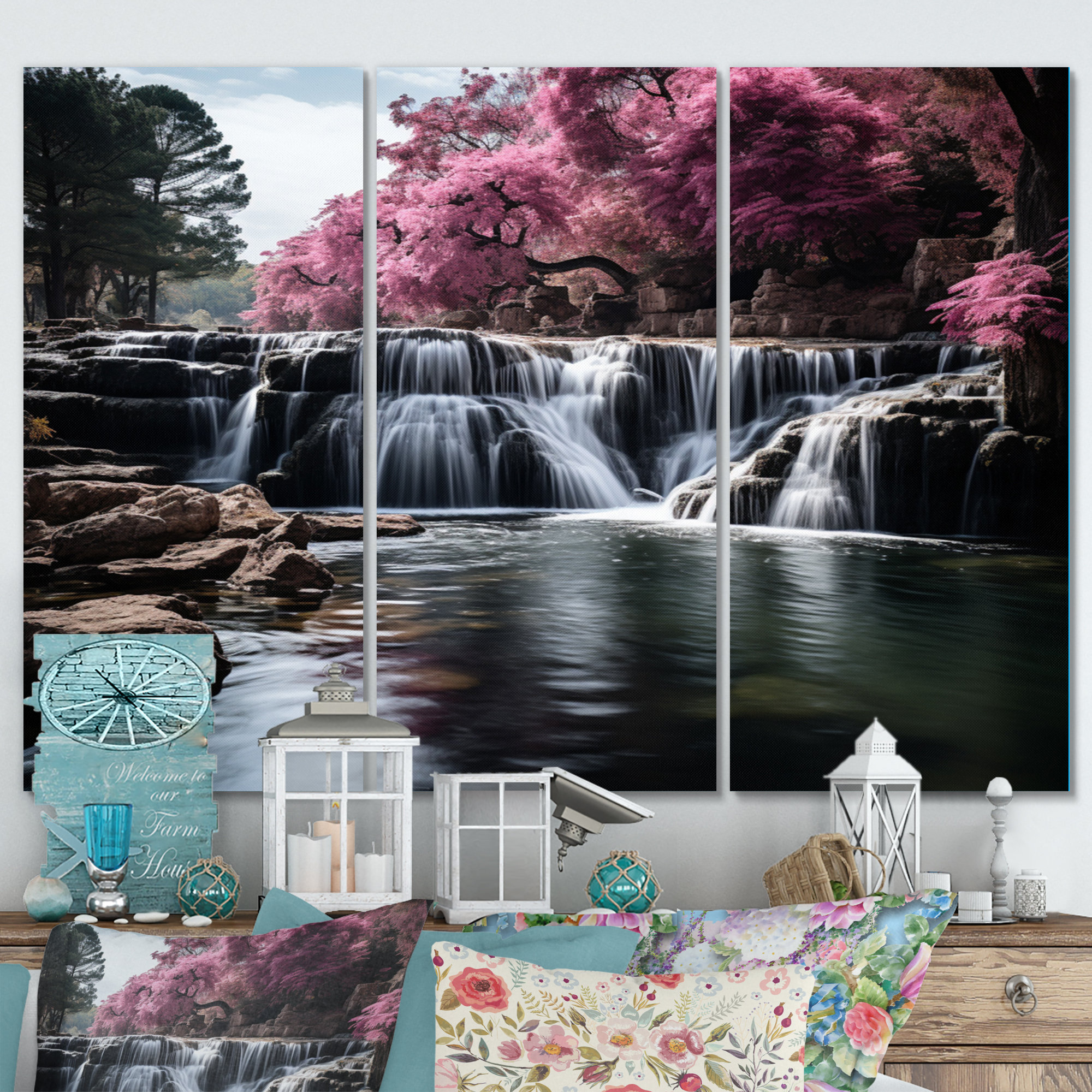 Loon Peak® Pink Grey Waterfall Muted Splendor - Landscapes Metal Wall ...