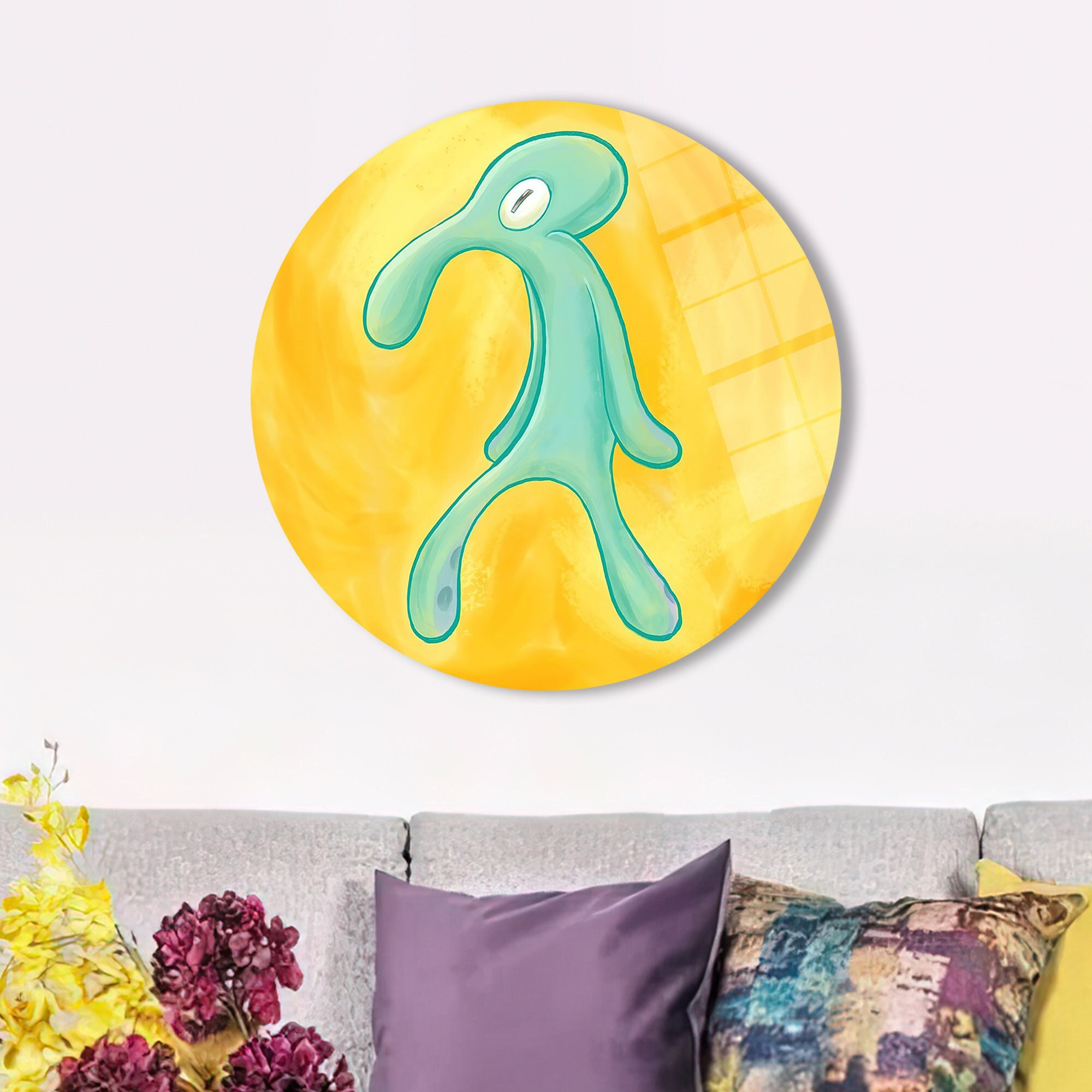 Trinx Abstract Squidward Print On Tempered Glass Wall Art For Modern ...