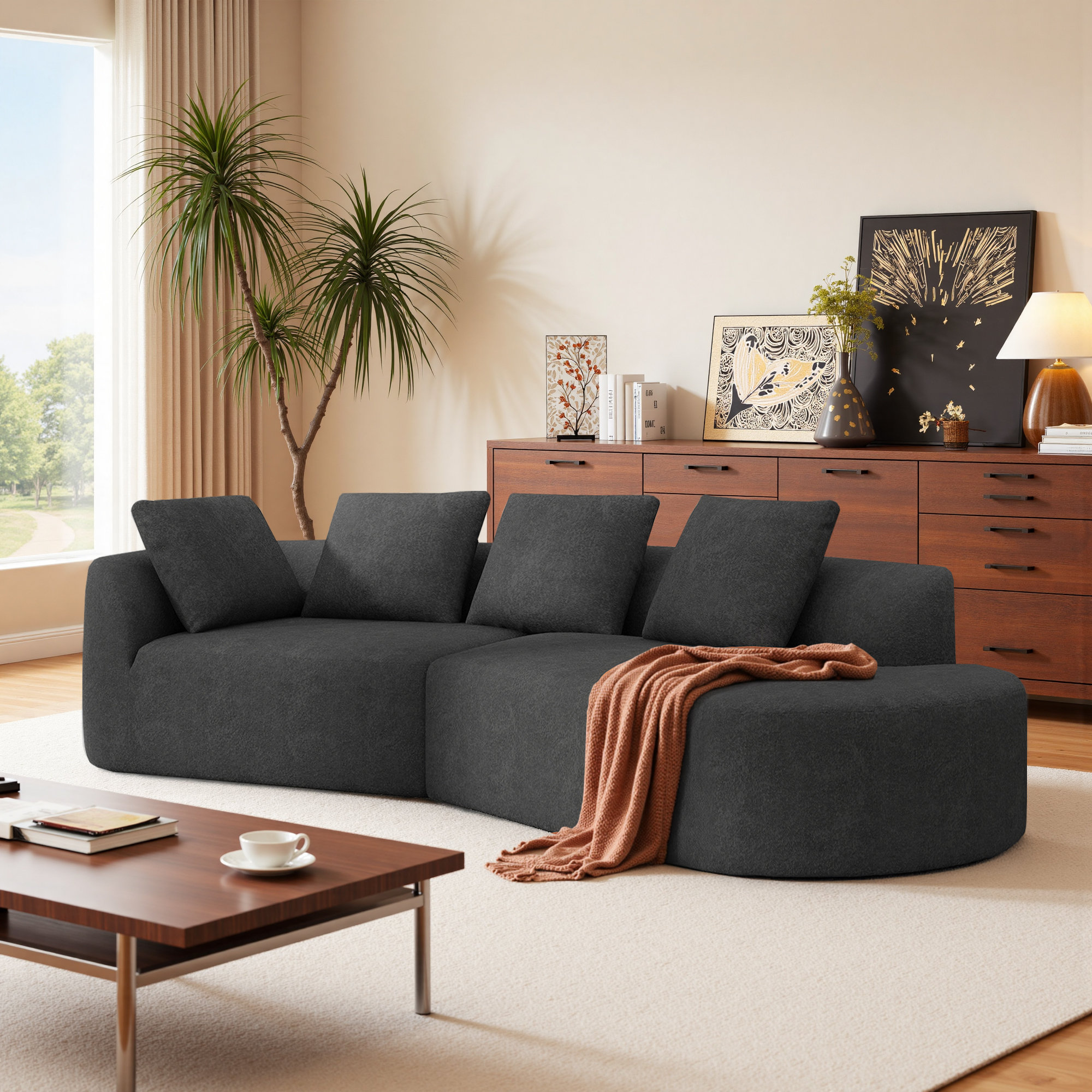 Wrought Studio Curved Sofa for Living Room, Cloud Sectional Couch ...