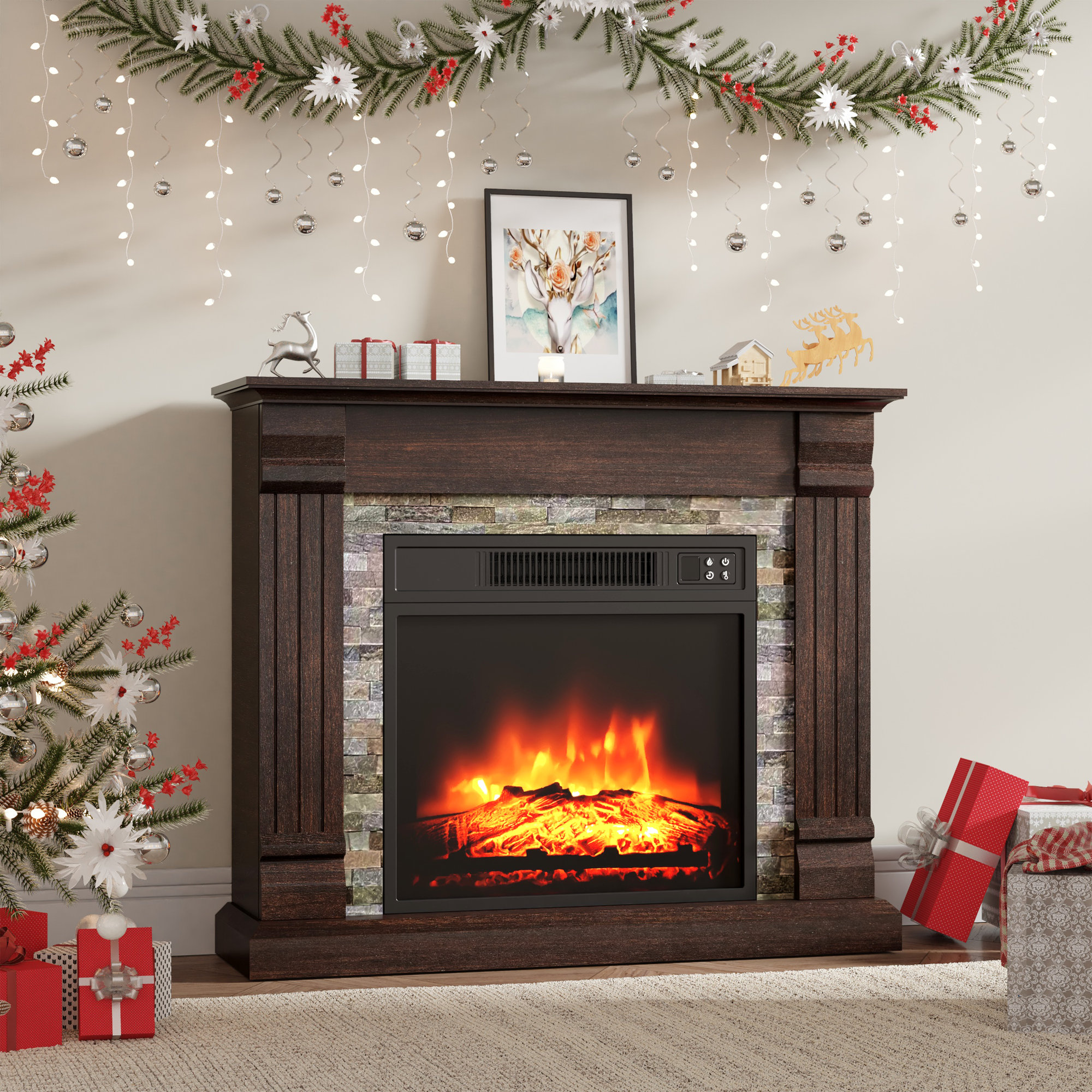 Winston Porter Mikiya Electric Fireplace with Mantel & Reviews ...
