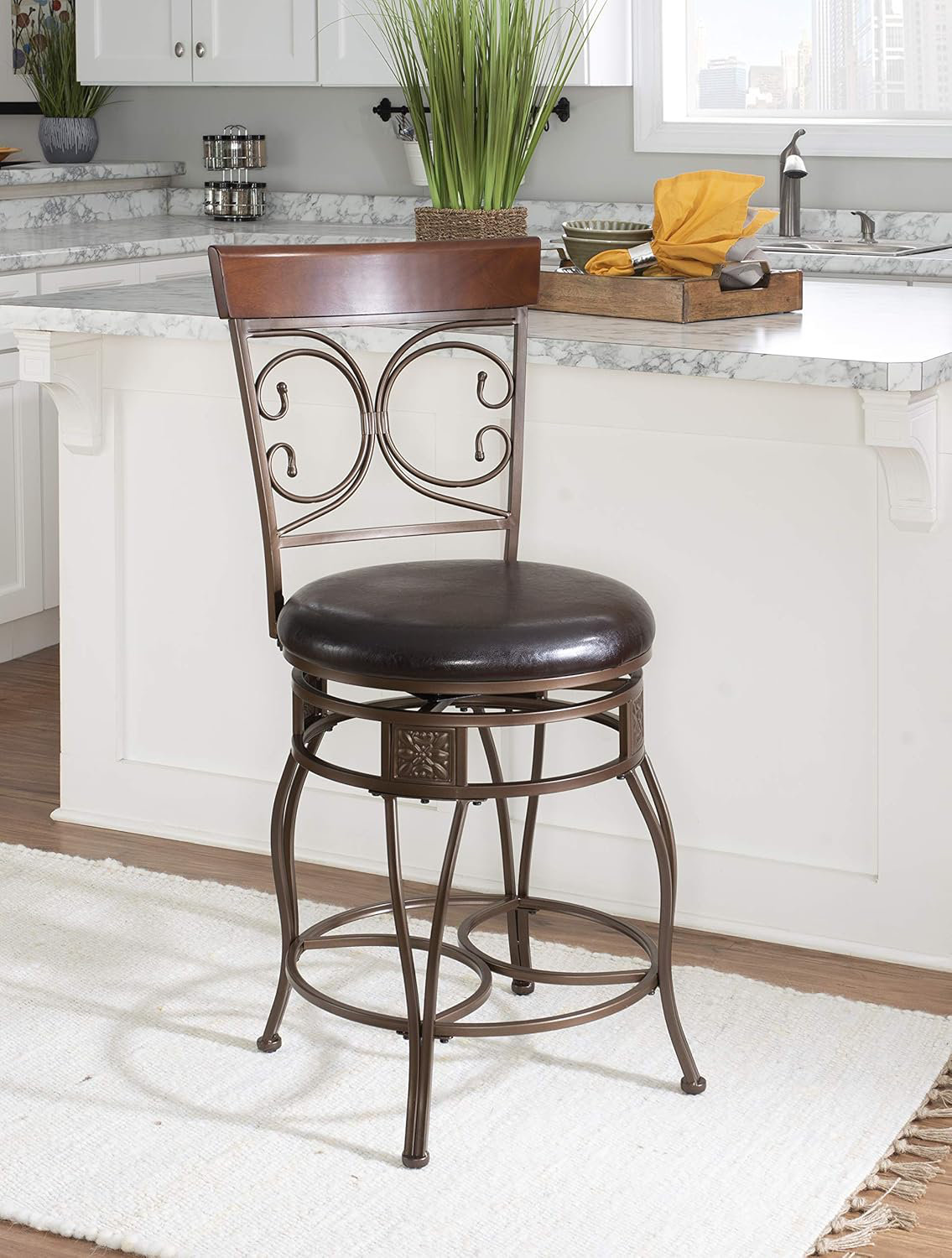 Red Barrel Studio® Big and Tall Back Scroll Stool, Counter Height, Dark ...
