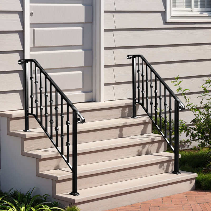 Winado 3 Step Matte Black Outdoor Galvanized Iron Handrail & Reviews ...