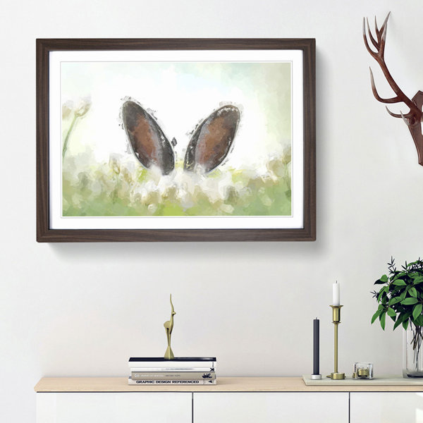East Urban Home Ears of a Hare in the Grass - Picture Frame Painting ...