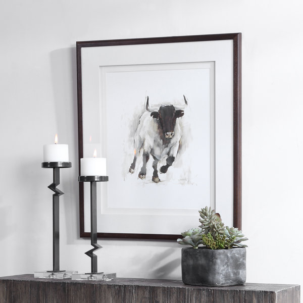 Gracie Oaks Rustic Bull Framed by Ethan Harper Painting | Wayfair