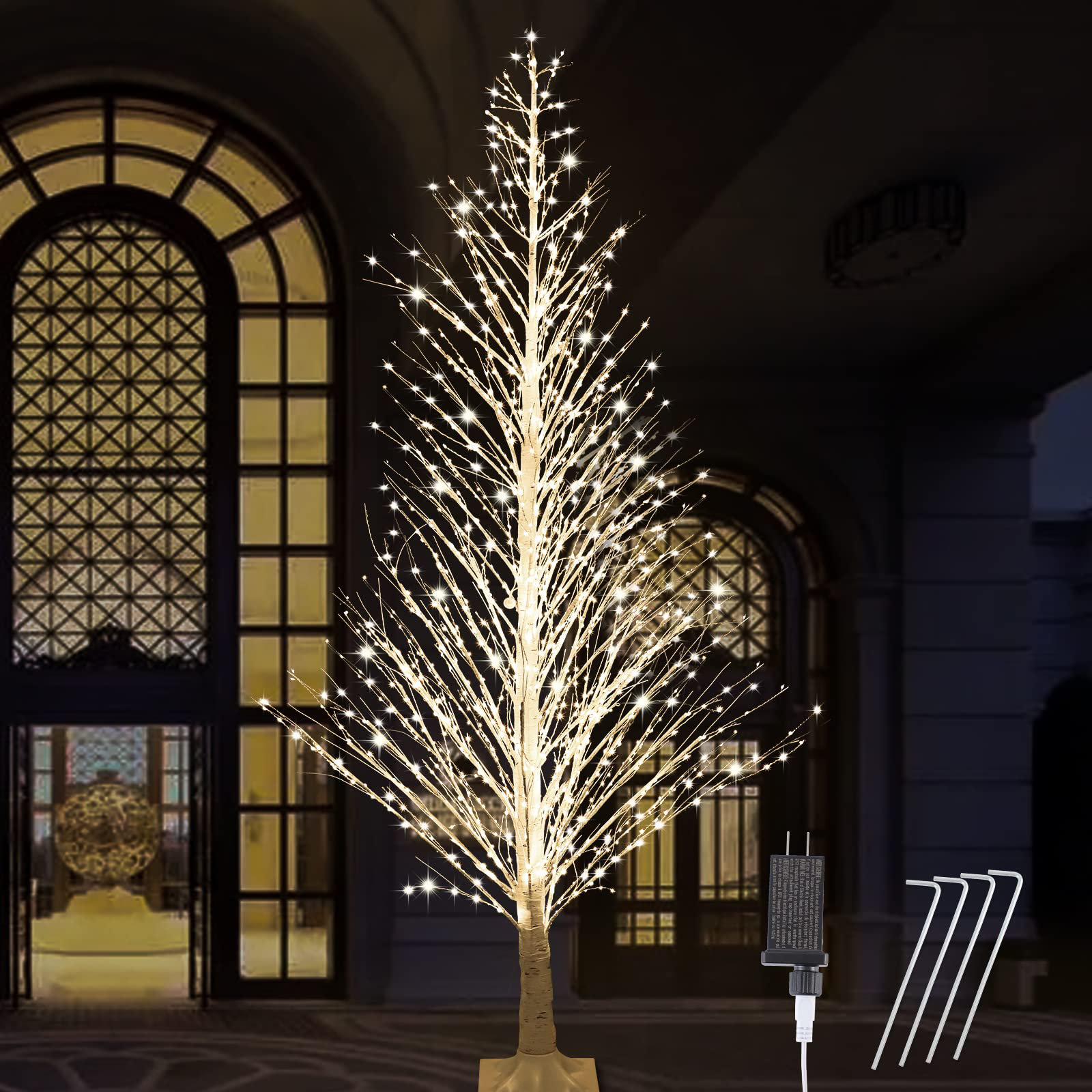 The Holiday Aisle® 7FT Lighted Birch Tree 1000 LED Warm White Lights ...