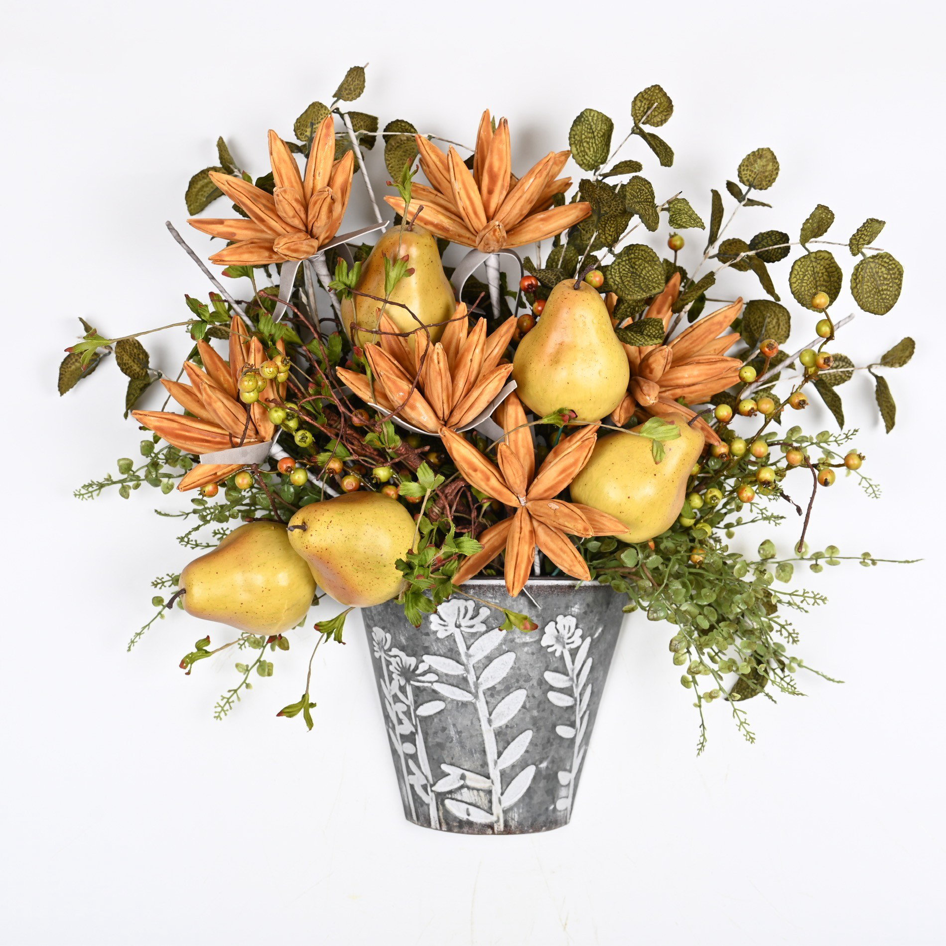 Primrue 24" Artificial Fall Autumn Fruit Floral Arrangement, Faux Pear ...