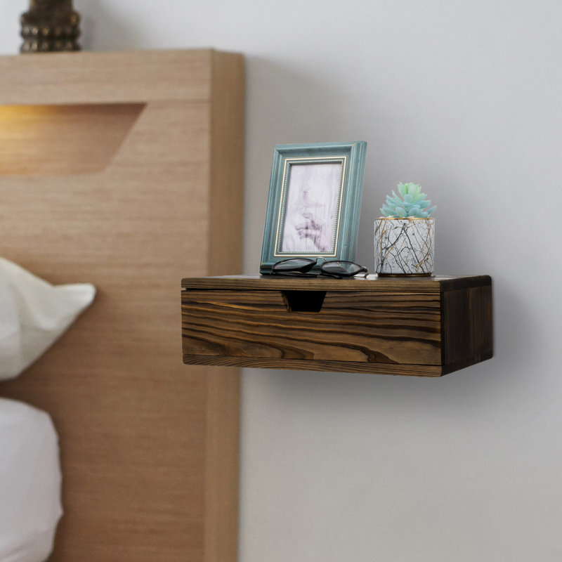 George Oliver Wall Wood Floating Shelf With Drawer | Wayfair