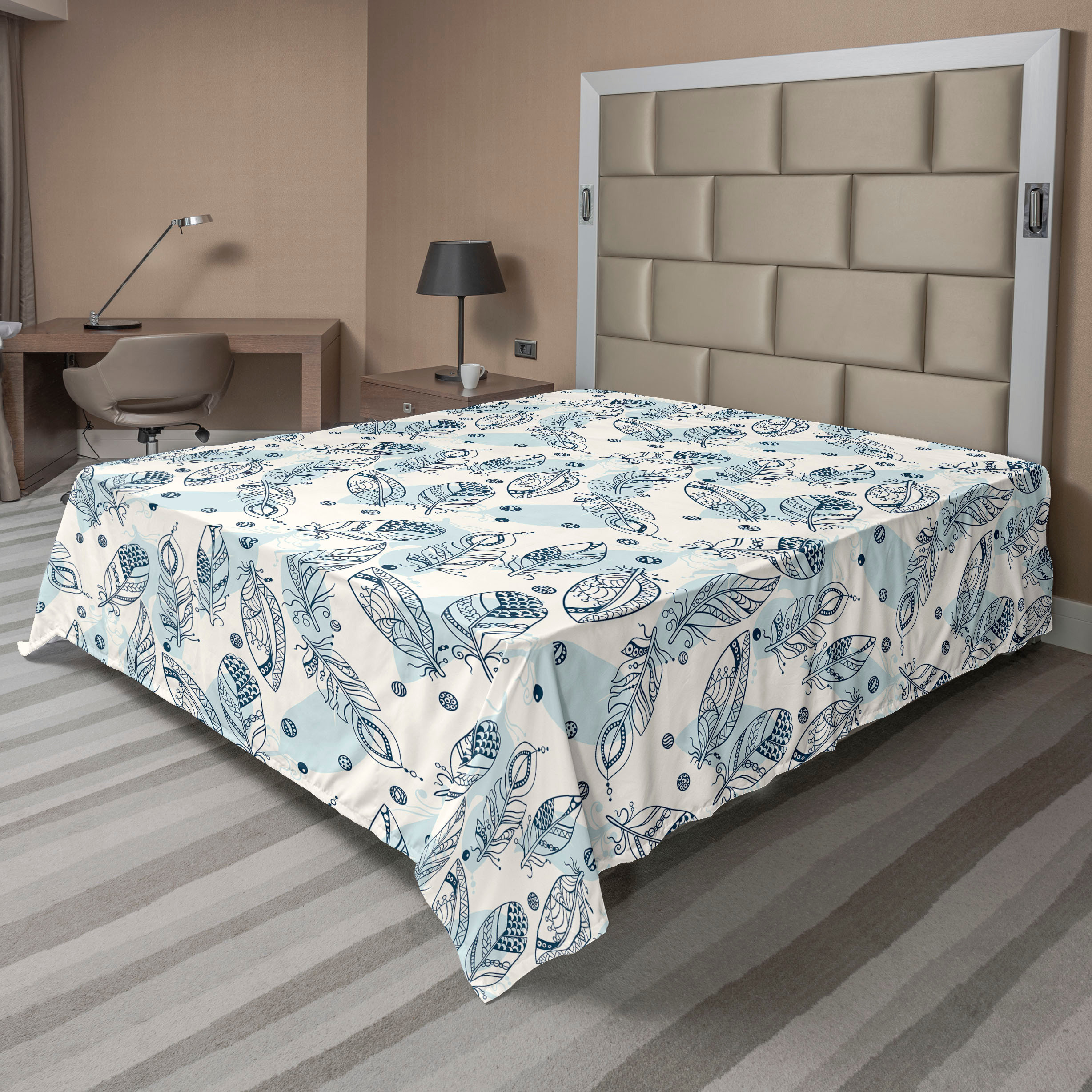 Ambesonne Ethnic Flat Sheet Circles Pattern Feathers Art Pale Cadet ...