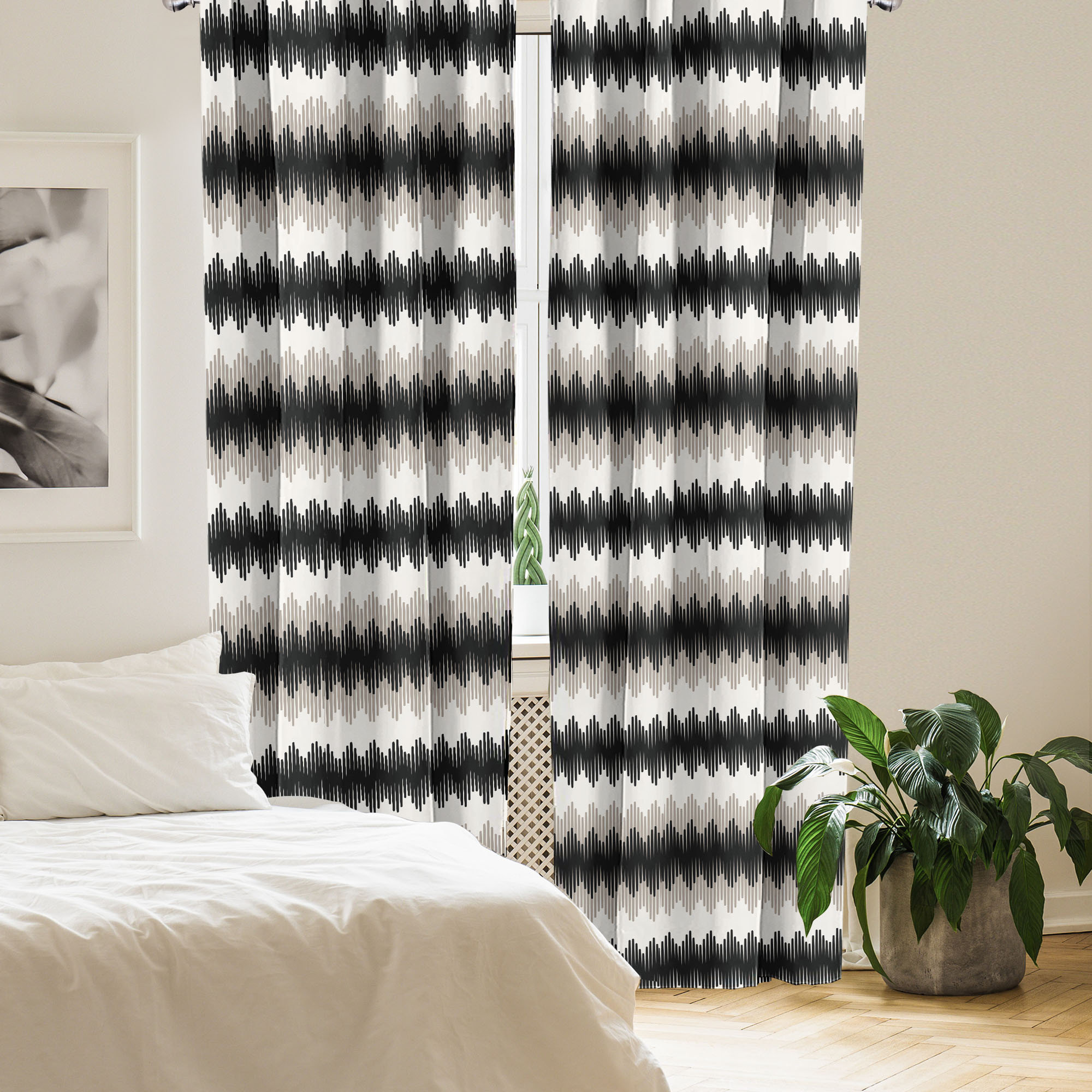 East Urban Home Abstract Retro Curtains Horizontal Zigzag Pair Coconut ...