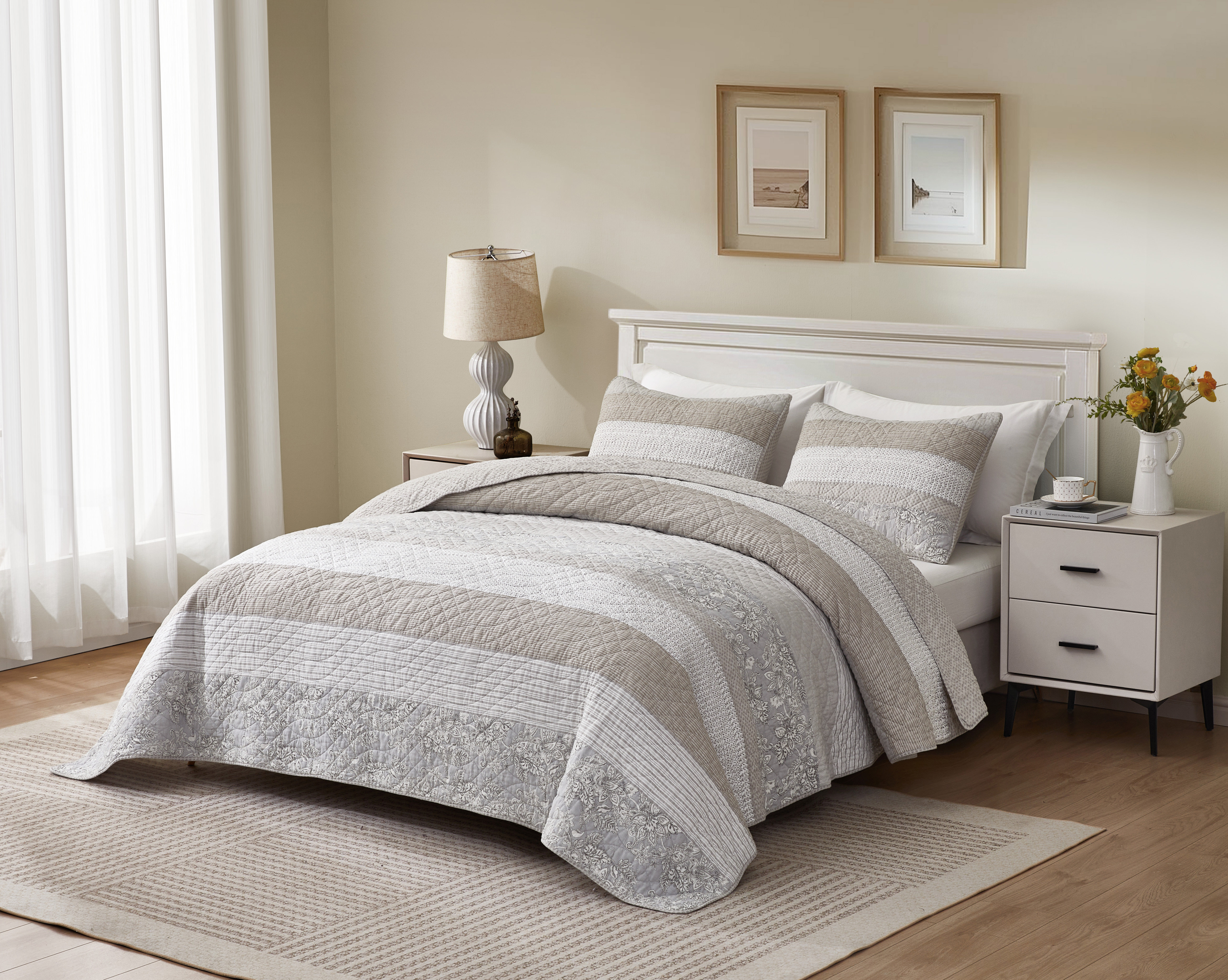 Chezmoi Collection Robyn Cotton Patchwork Reversible Quilt Set ...