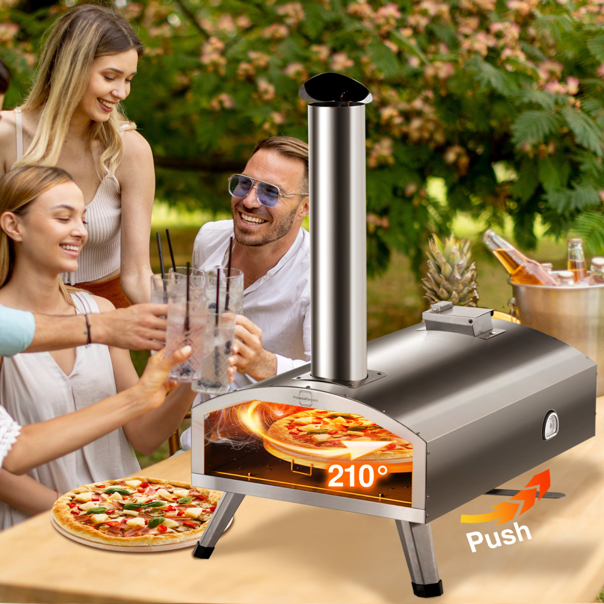 UFURYRIDE Outdoor Pizza Oven with Rotating Pizza Stone & Built-In ...