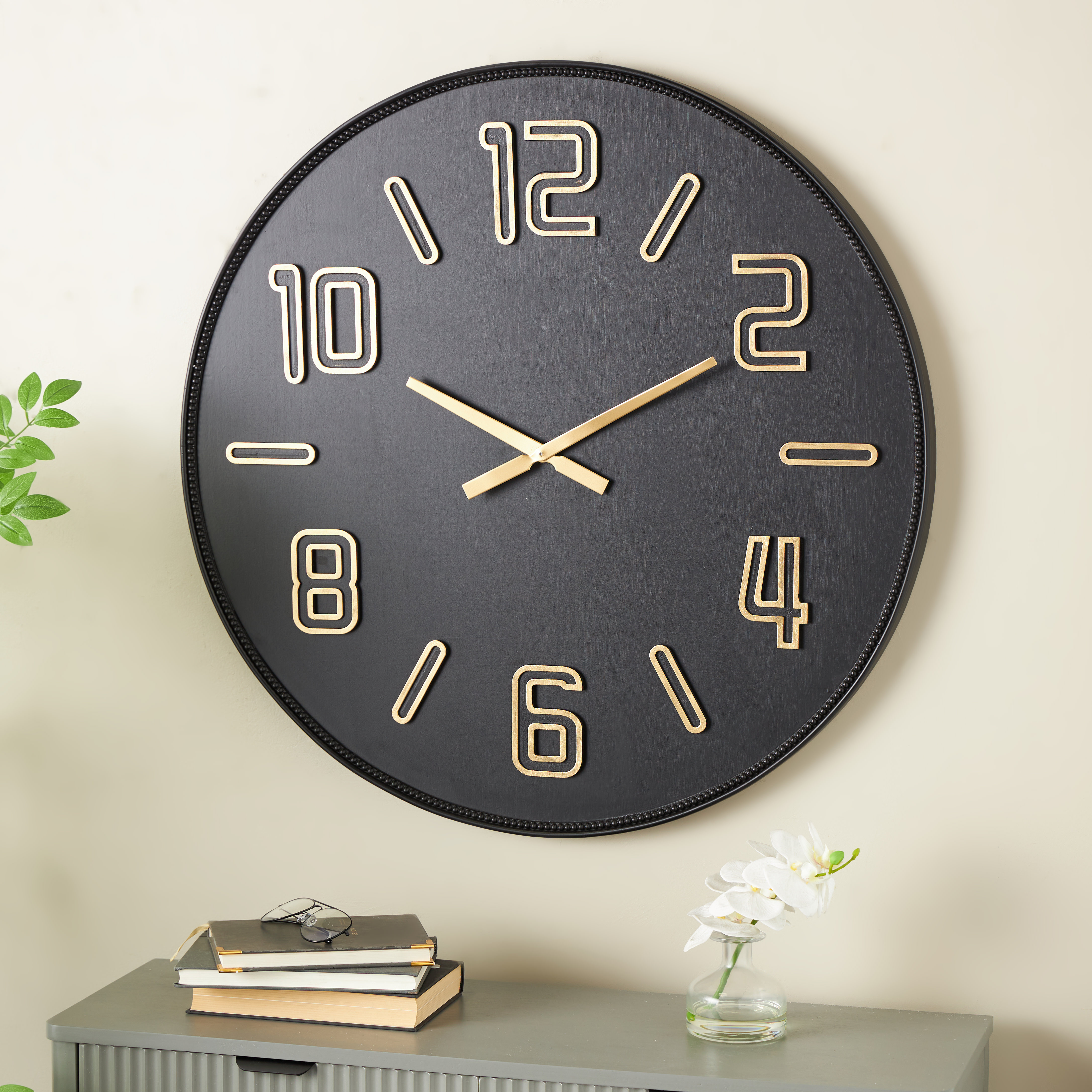 Mercer41 Cole And Grey Wood Large Decorative Wall Clock With Gold Hands ...