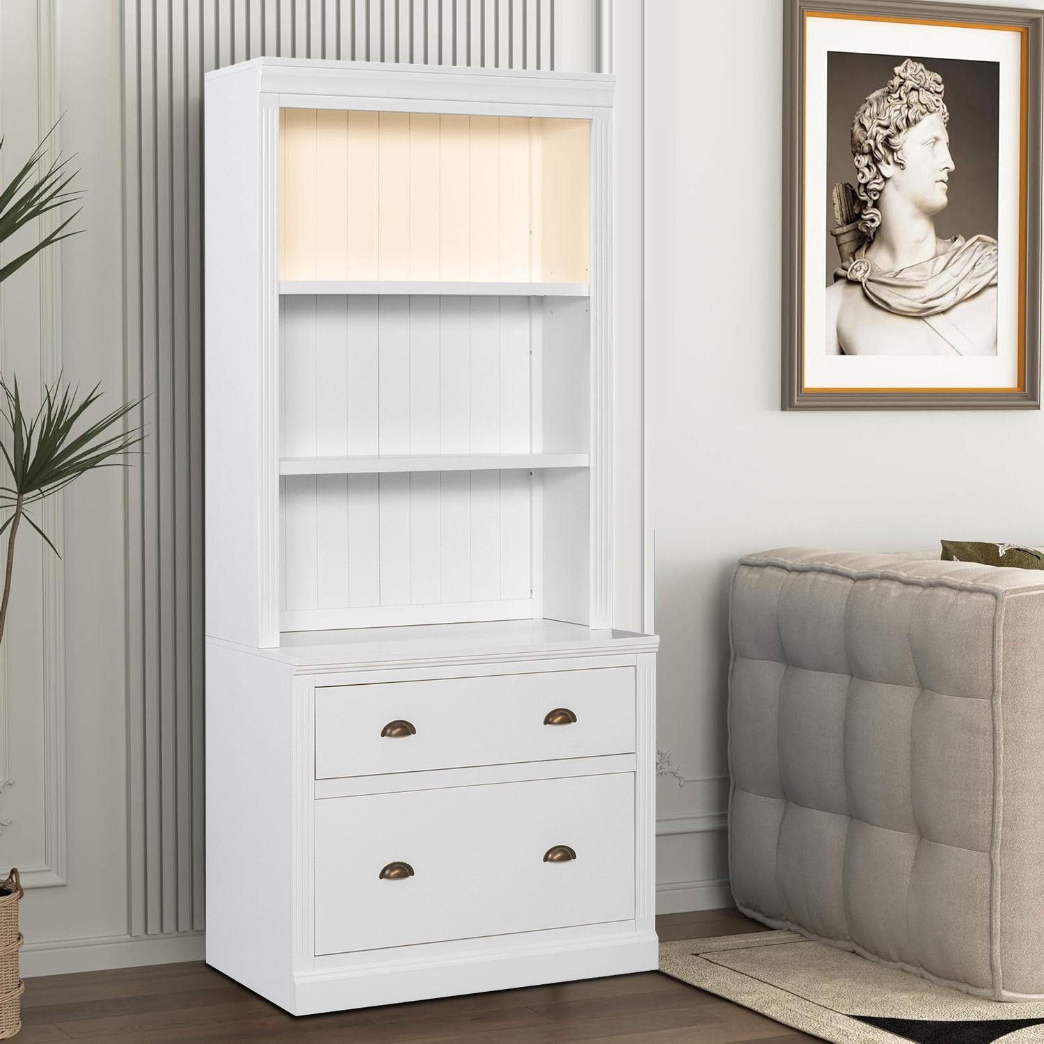 Orren Ellis Modern Tall Display Cabinet storage bookcase with LED Light ...