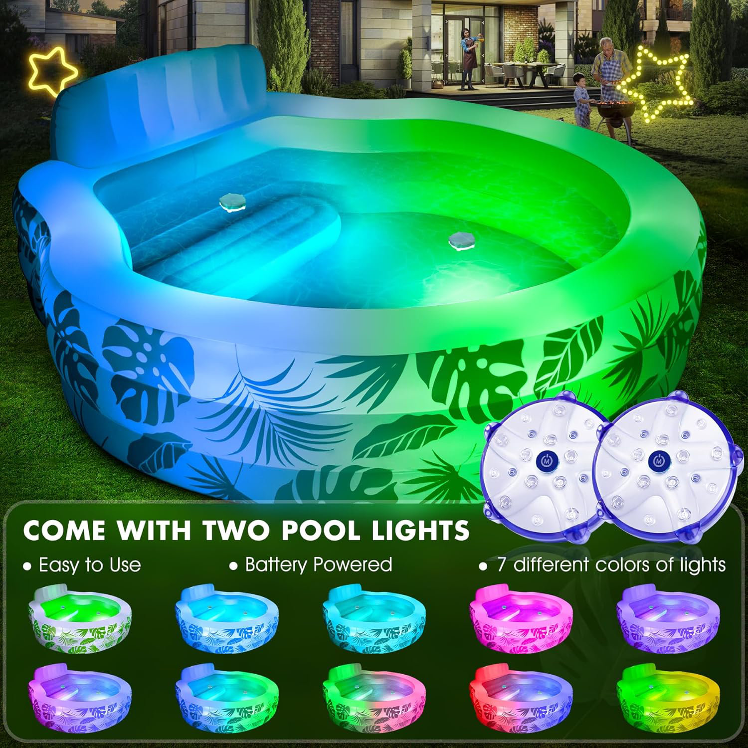 Zeki Shoggy Inflatable Pool With Pool Lights, Oversized Thickened Blow ...