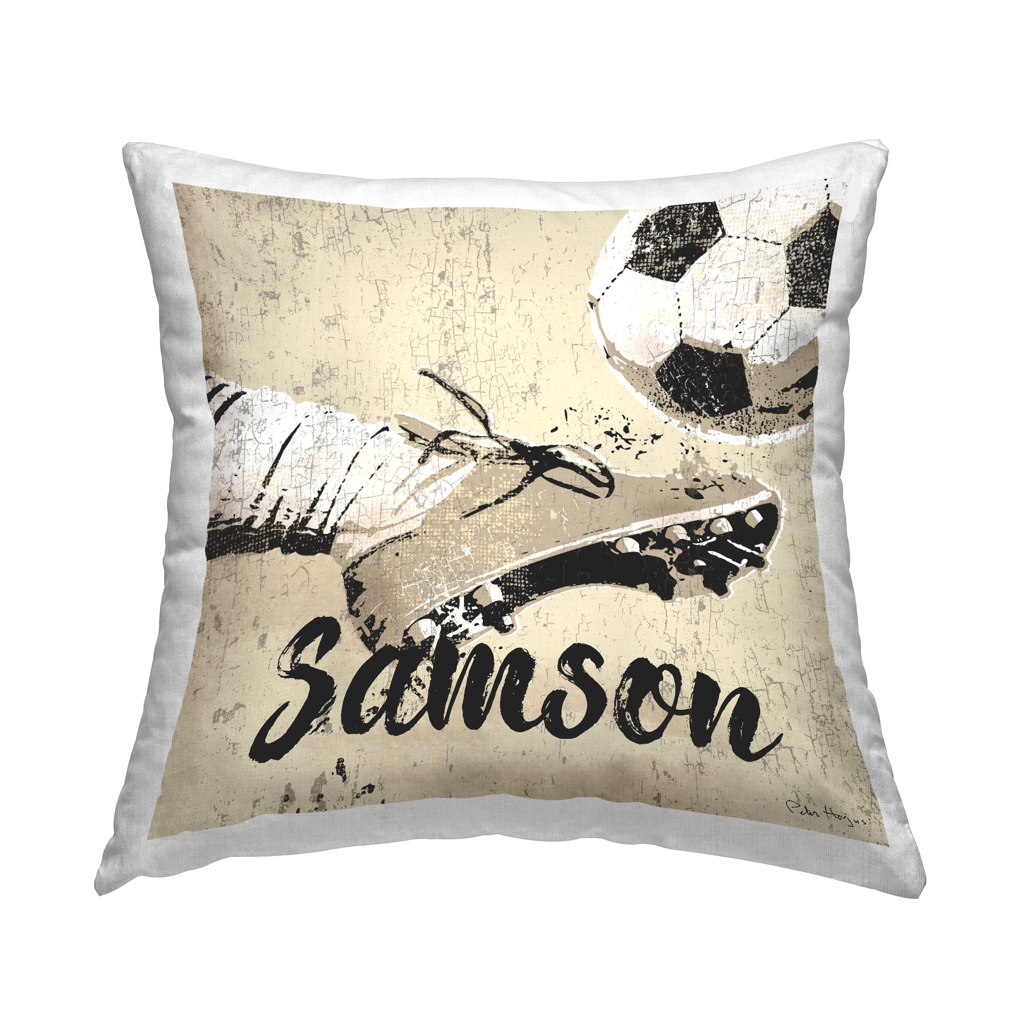Stupell Industries Soccer Ball Kick Personalized Printed Throw Pillow ...