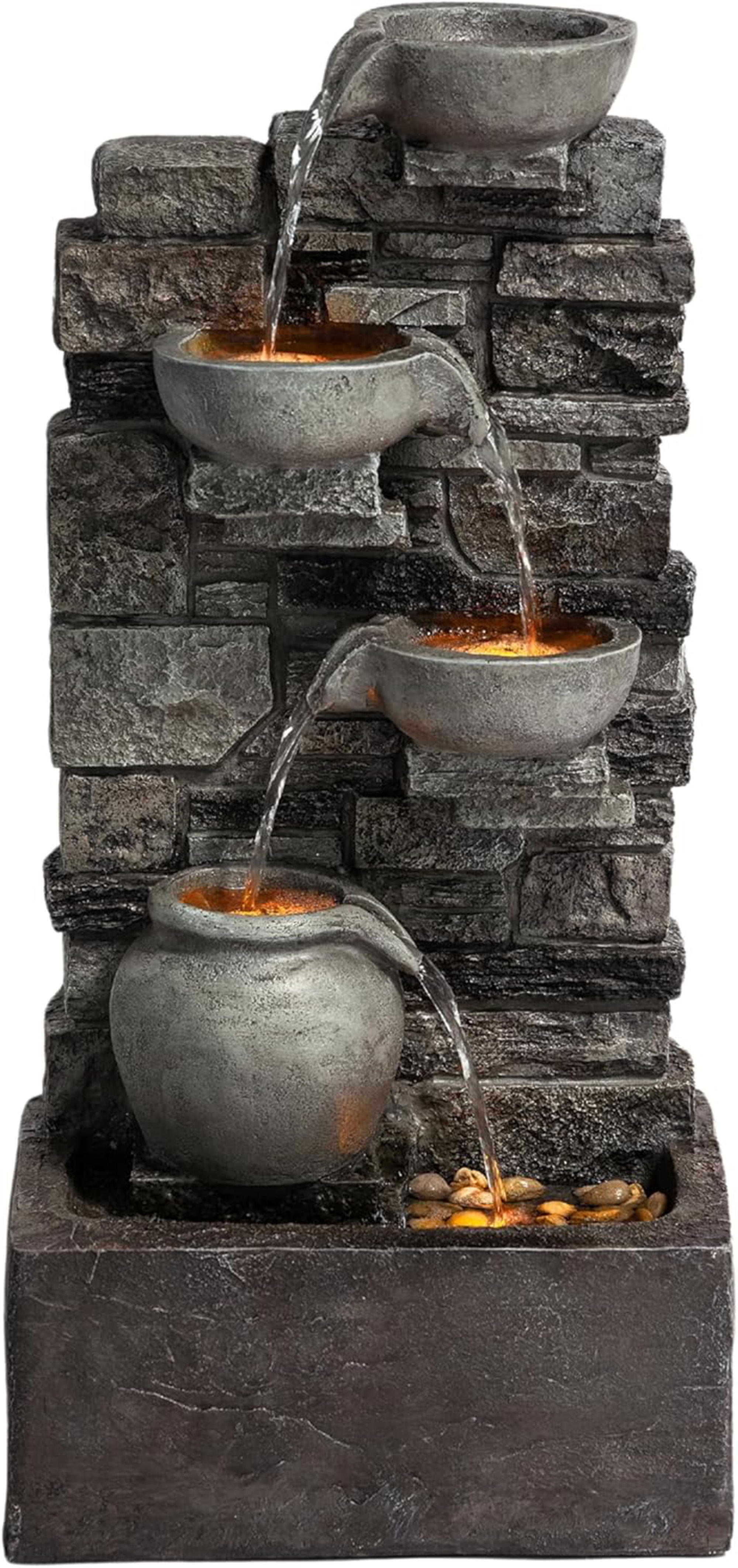Ophelia & Co. 28.5"H Outdoor Water Fountain - 4-Tier Stacked Stone ...