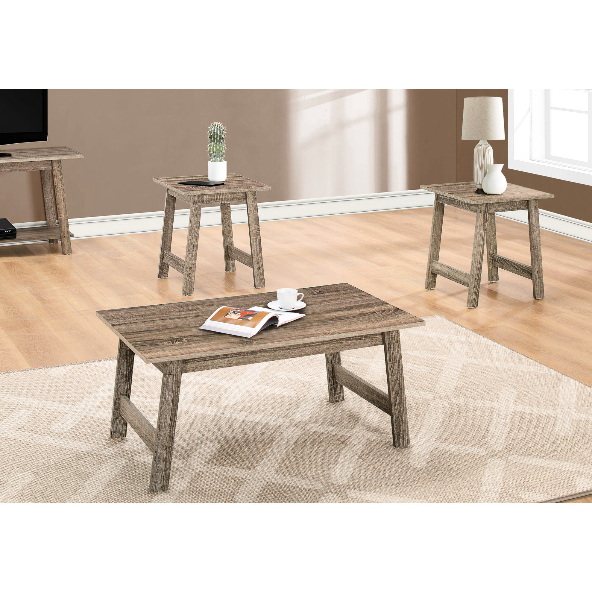 Latitude Run® Home Table In Taupe Laminate: 3Pcs, Coffee, End & Side ...