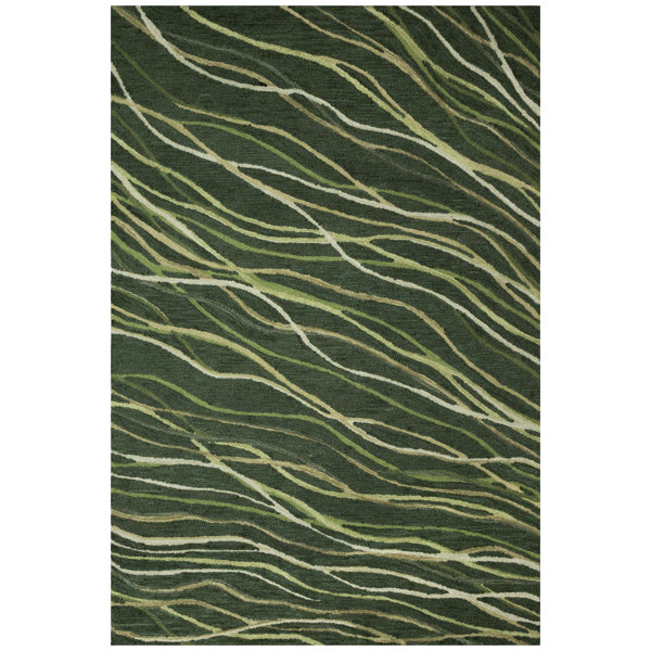 Orren Ellis Abstract Hand Tufted Cotton/Wool Area Rug in Green | Wayfair