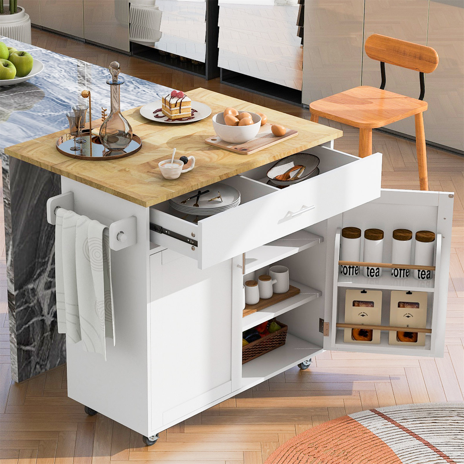 Winston Porter Ronzel Rolling Accent with Solid Wood Top - Wayfair Canada
