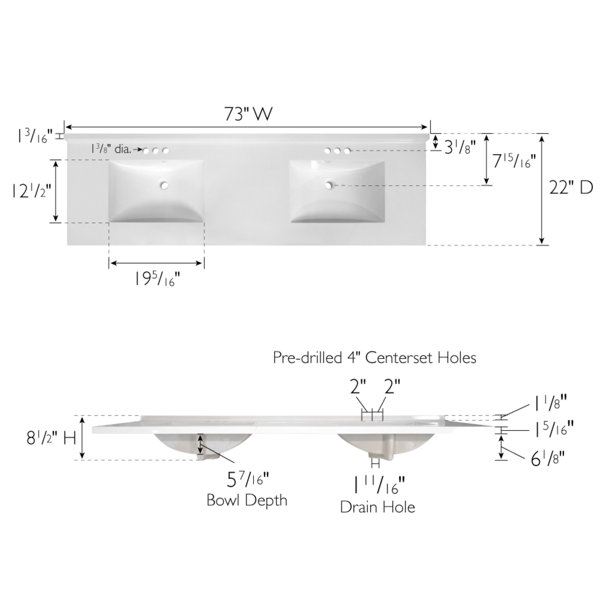 Design House 73 Inch Camilla II Modern Vanity Top Double Sink with ...