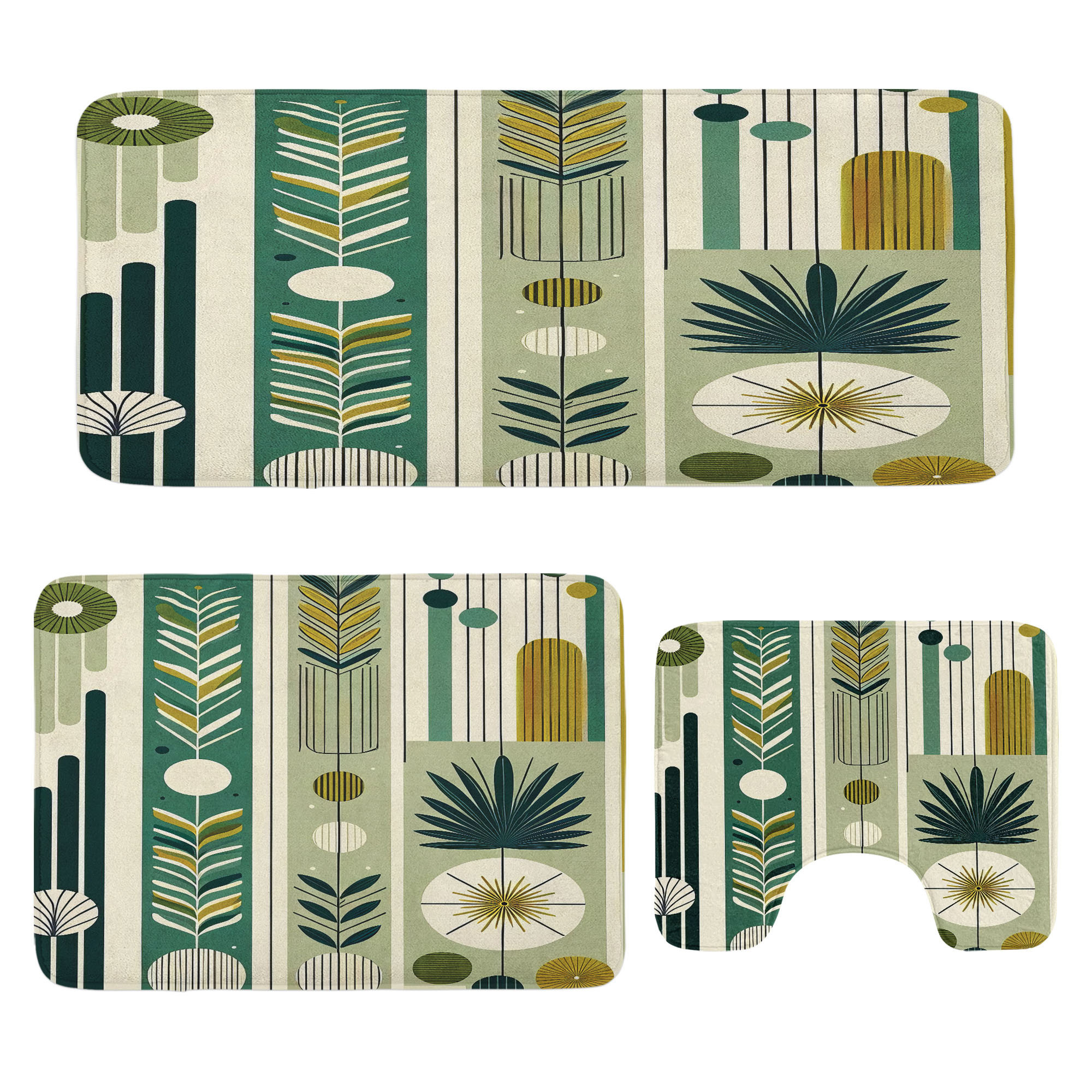 East Urban Home Mid Century Modern Bathroom Rug Set 3 Pieces U-Shape ...