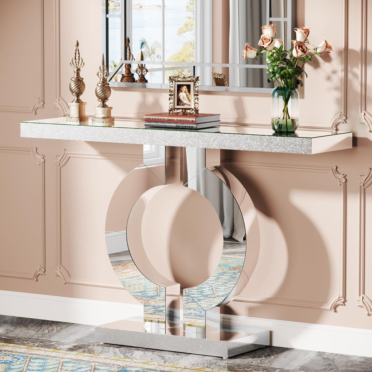 Mercer41 Trustin 43.11" Mirrored Console Table Sofa Table for Entrance ...
