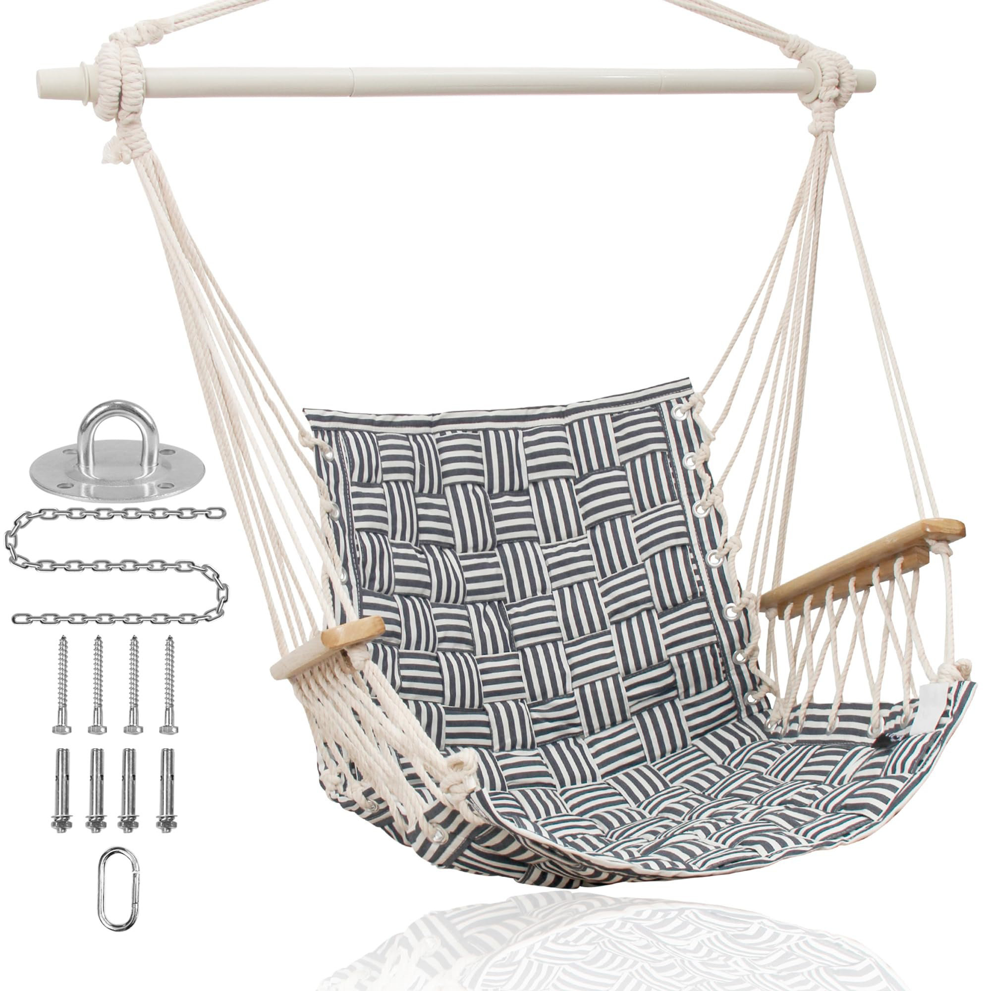 Arlmont & Co. Hammock Chair Swing - Wooden Armrests, Steel Spreader Bar ...