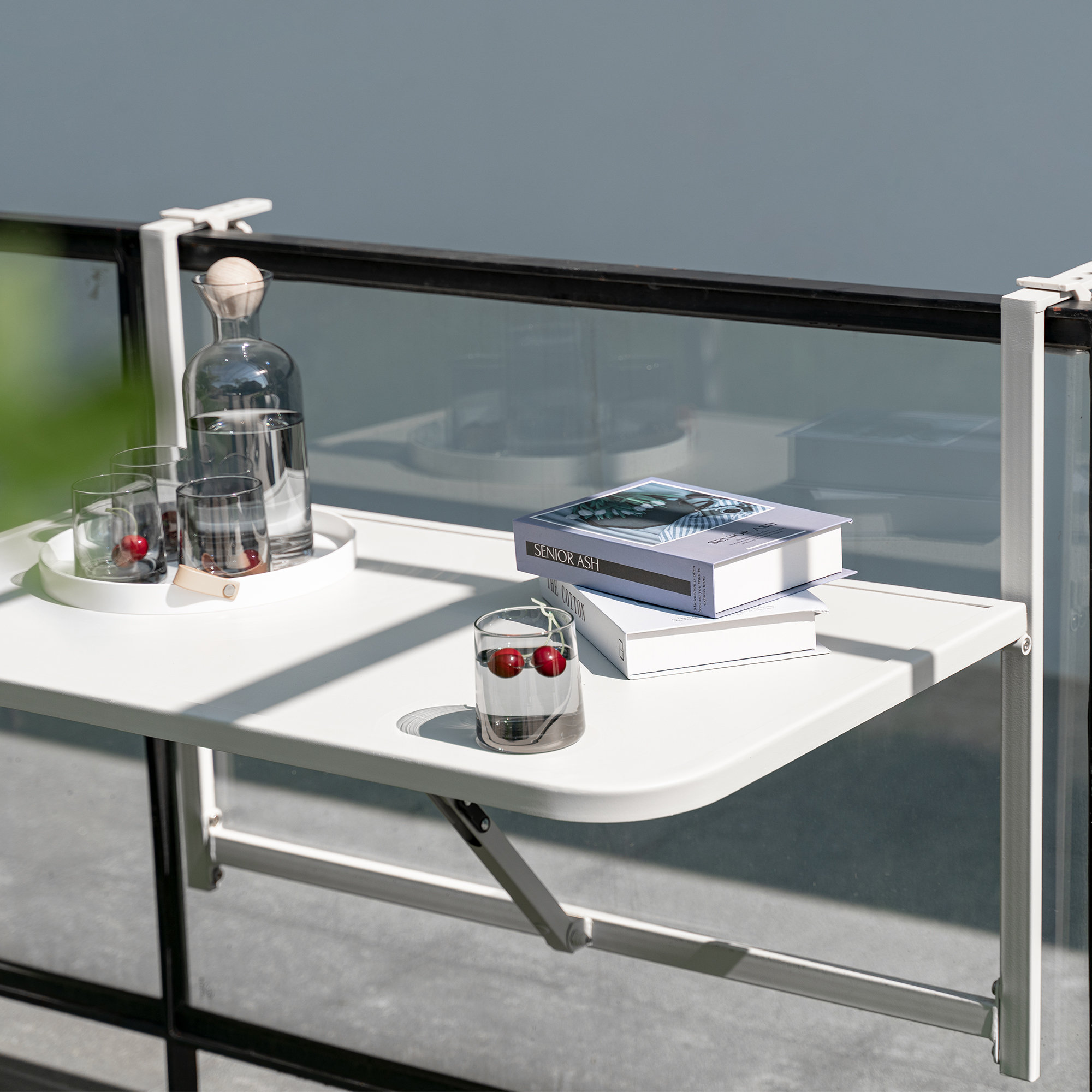 Arlmont & Co. Metal Balcony Table, Outdoor Folding Deck Table Patio ...