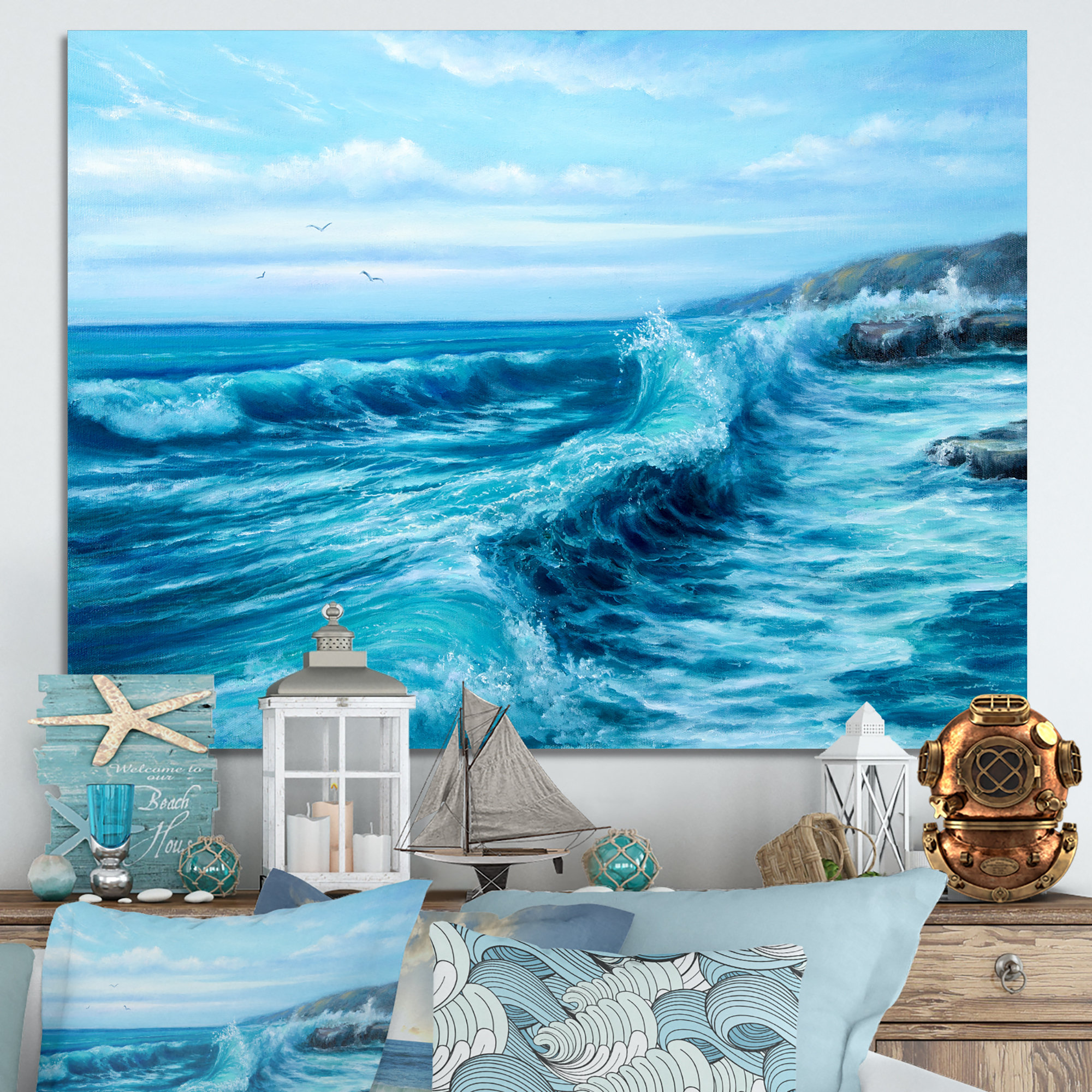 Highland Dunes Wild Blue Ocean Waves XII - Nautical & Coastal Canvas ...