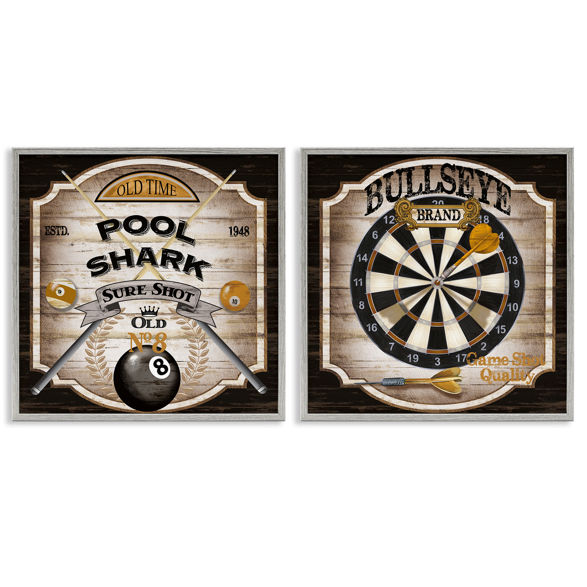 Ophelia & Co. Pub Sports Pool & Darts 2pc Framed Giclee Set, design by ...