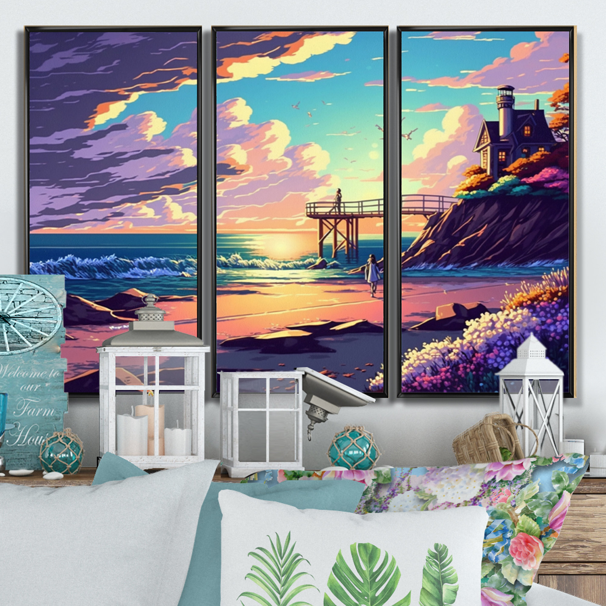 Design Art Modern Sunset In Vector Style III - 3 Piece Print | Wayfair