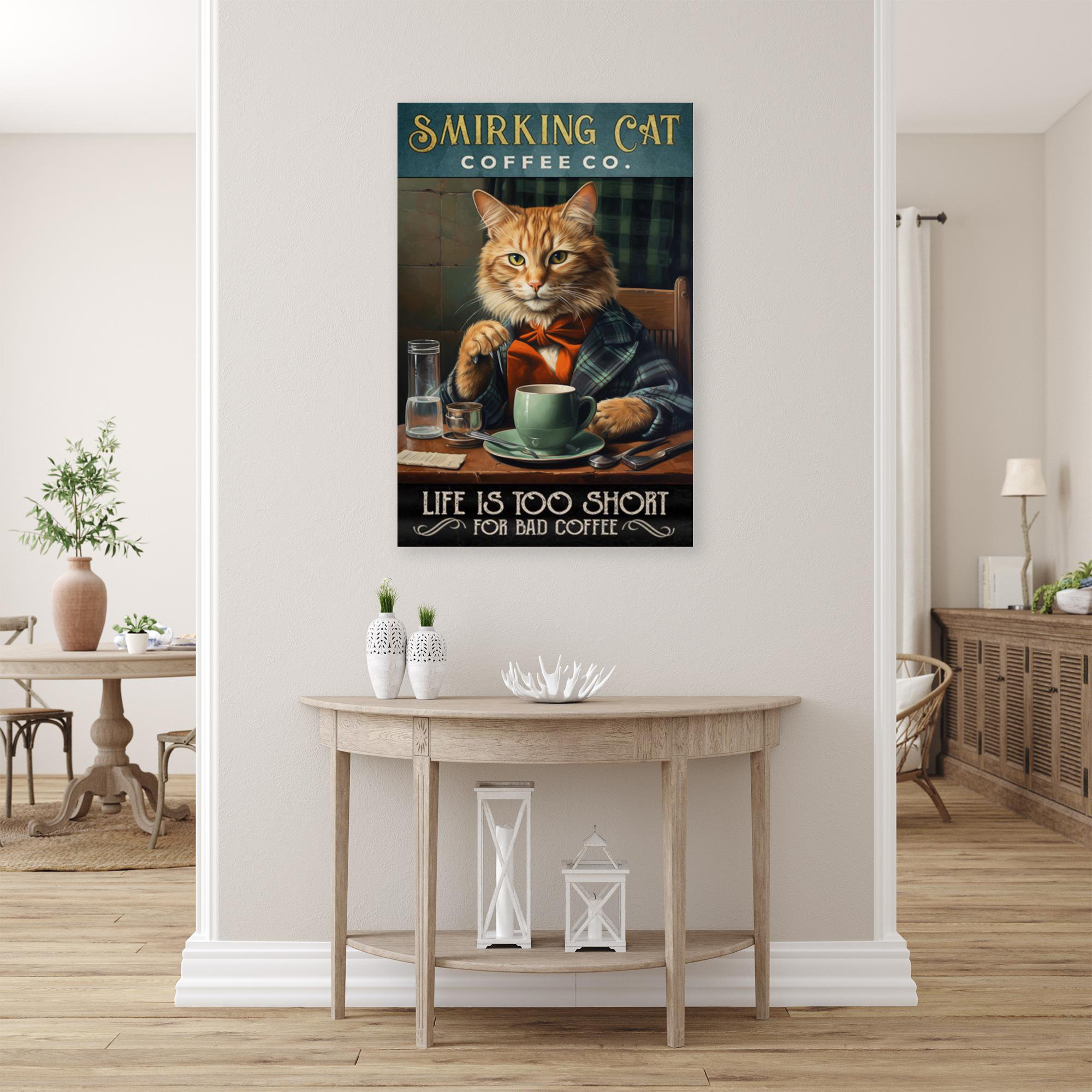 Trinx Smirking Cat Coffee Co - 1 Piece Rectangle Graphic Art Print On ...