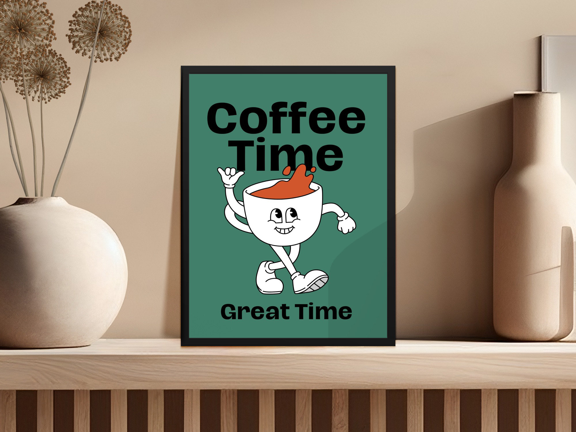 Lark Manor Coffee Time Great Time Funny Cup Cartoon Art Framed Poster ...