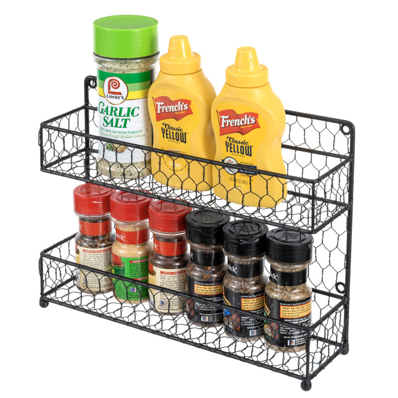 Prep & Savour Wall Mounted 2 Tier Black Spice Rack Organizer | Wayfair